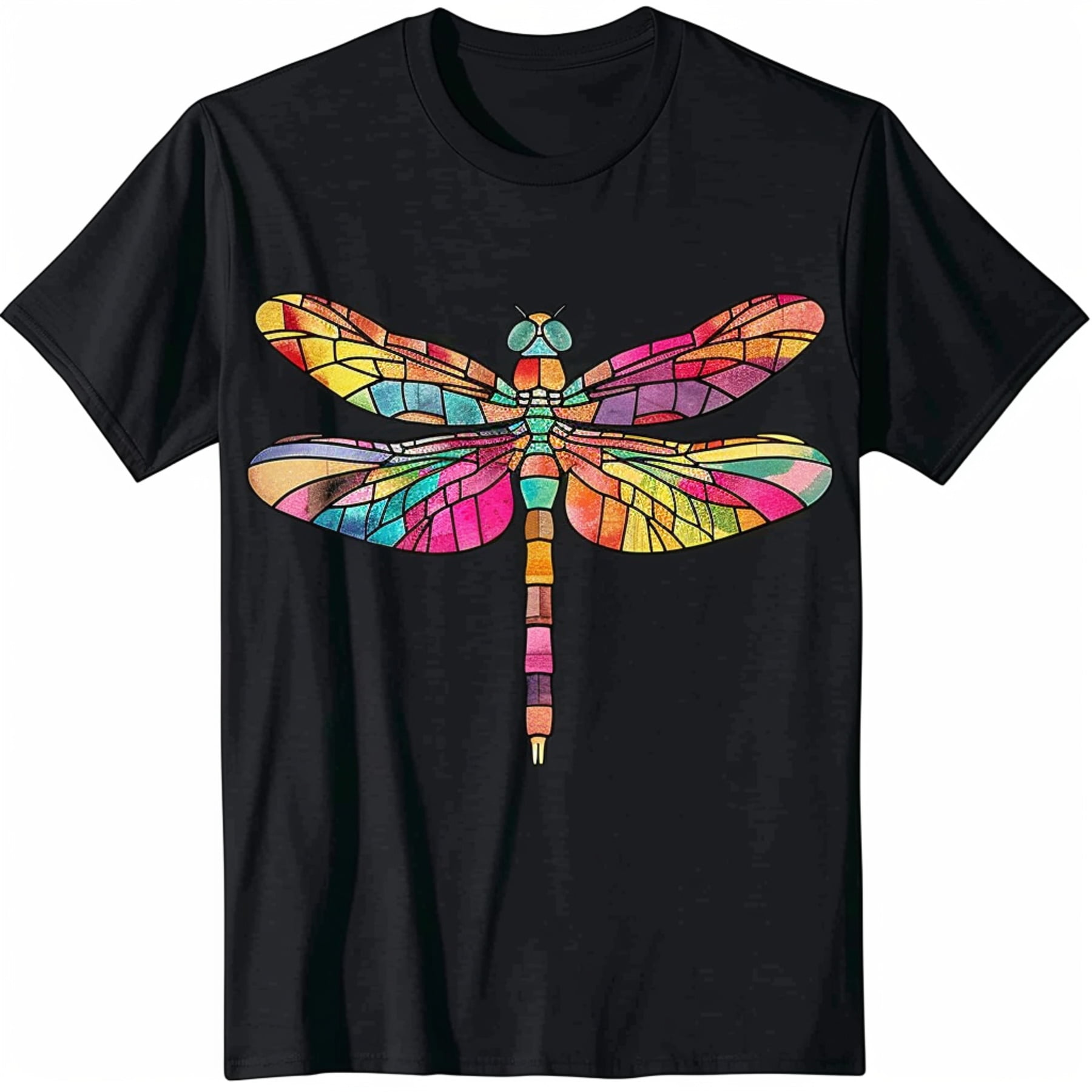Colorful Dragonfly Wings Vector Design on Black Tee Stylish 2D ...