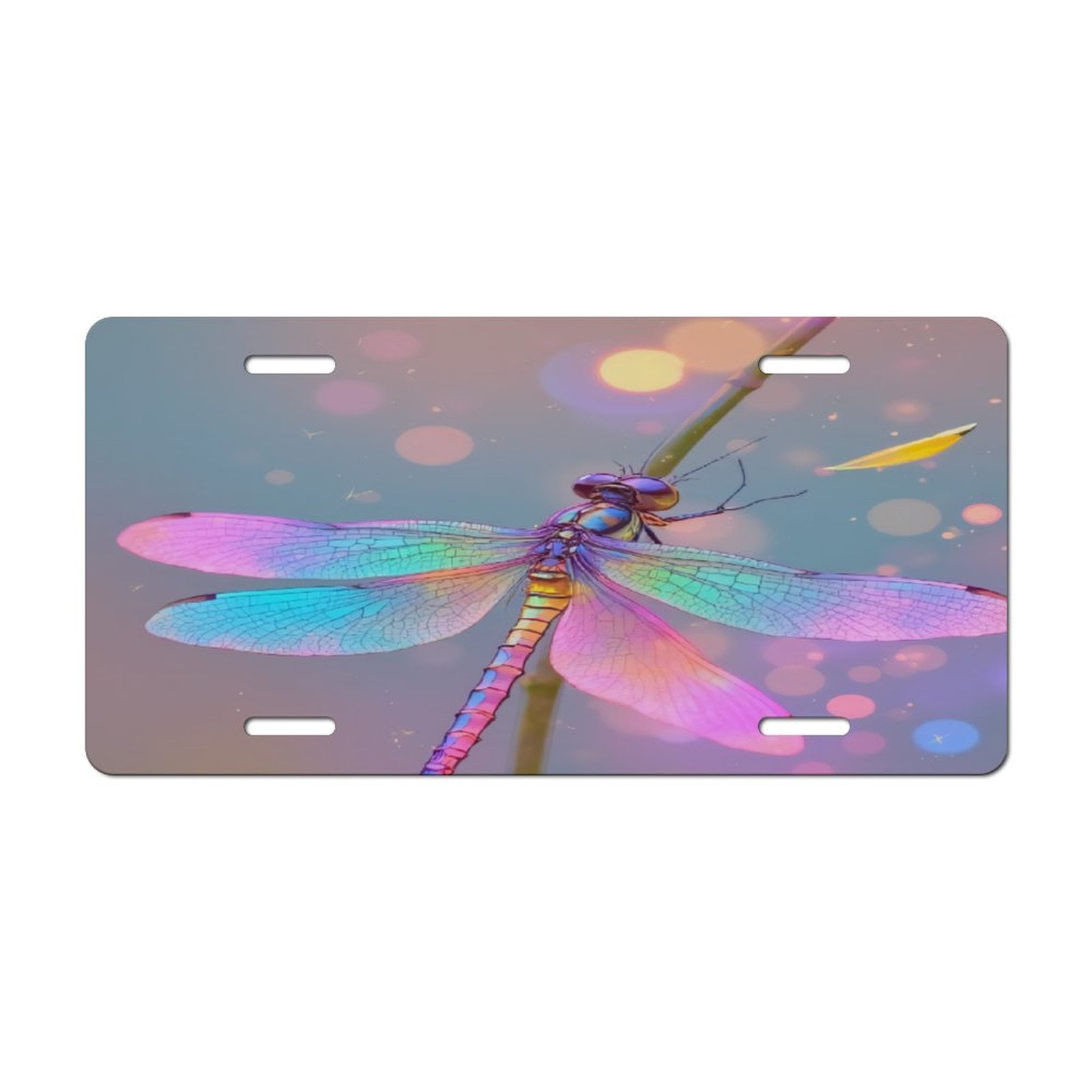 Colorful Dragonfly on Stem License Plate Lightweight Aluminum ...