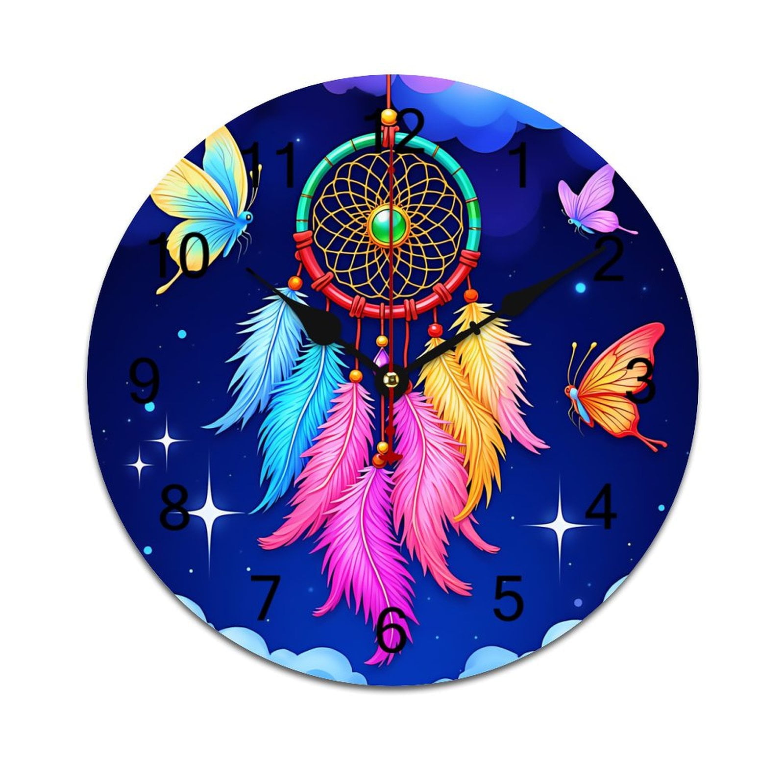 Colorful Dreamcatcher with Flowers And Feathers Printed Silent Wall ...