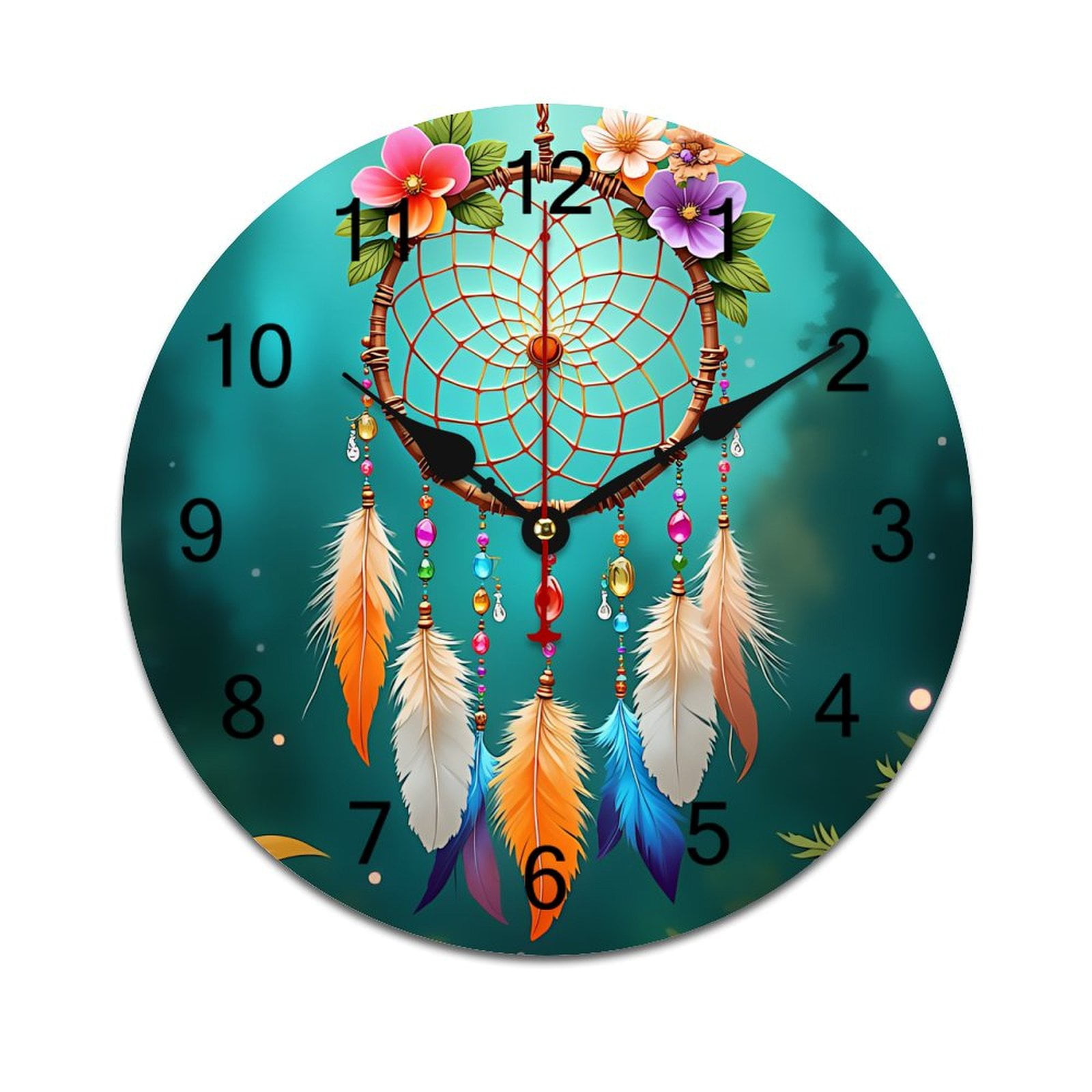 Colorful Dreamcatcher with Flowers And Feathers Printed Silent Wall ...