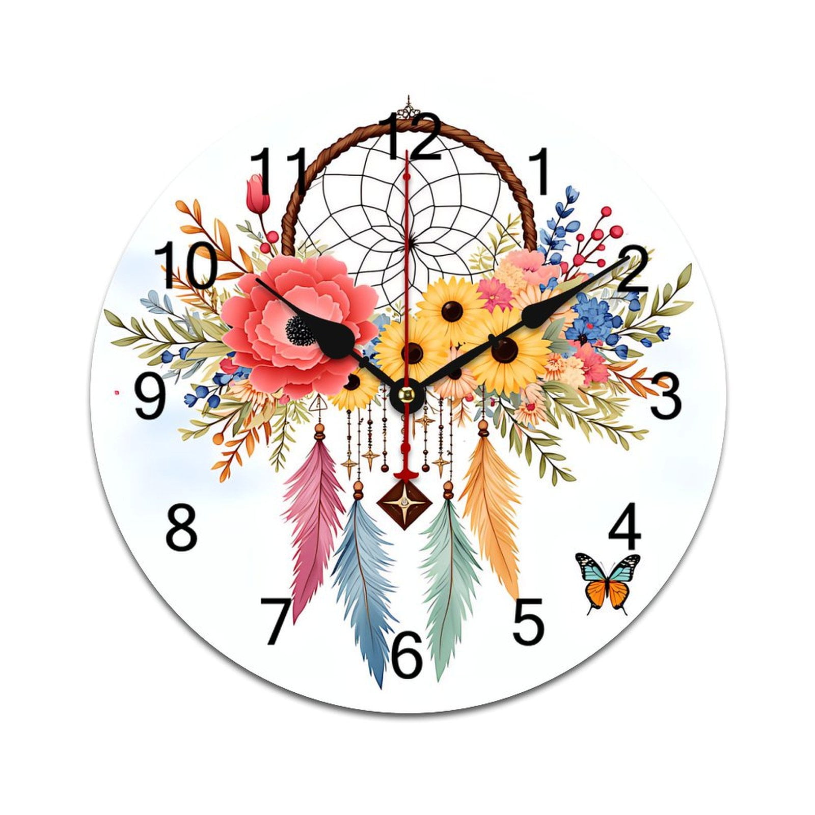Colorful Dreamcatcher with Flowers And Feathers Printed Silent Wall ...