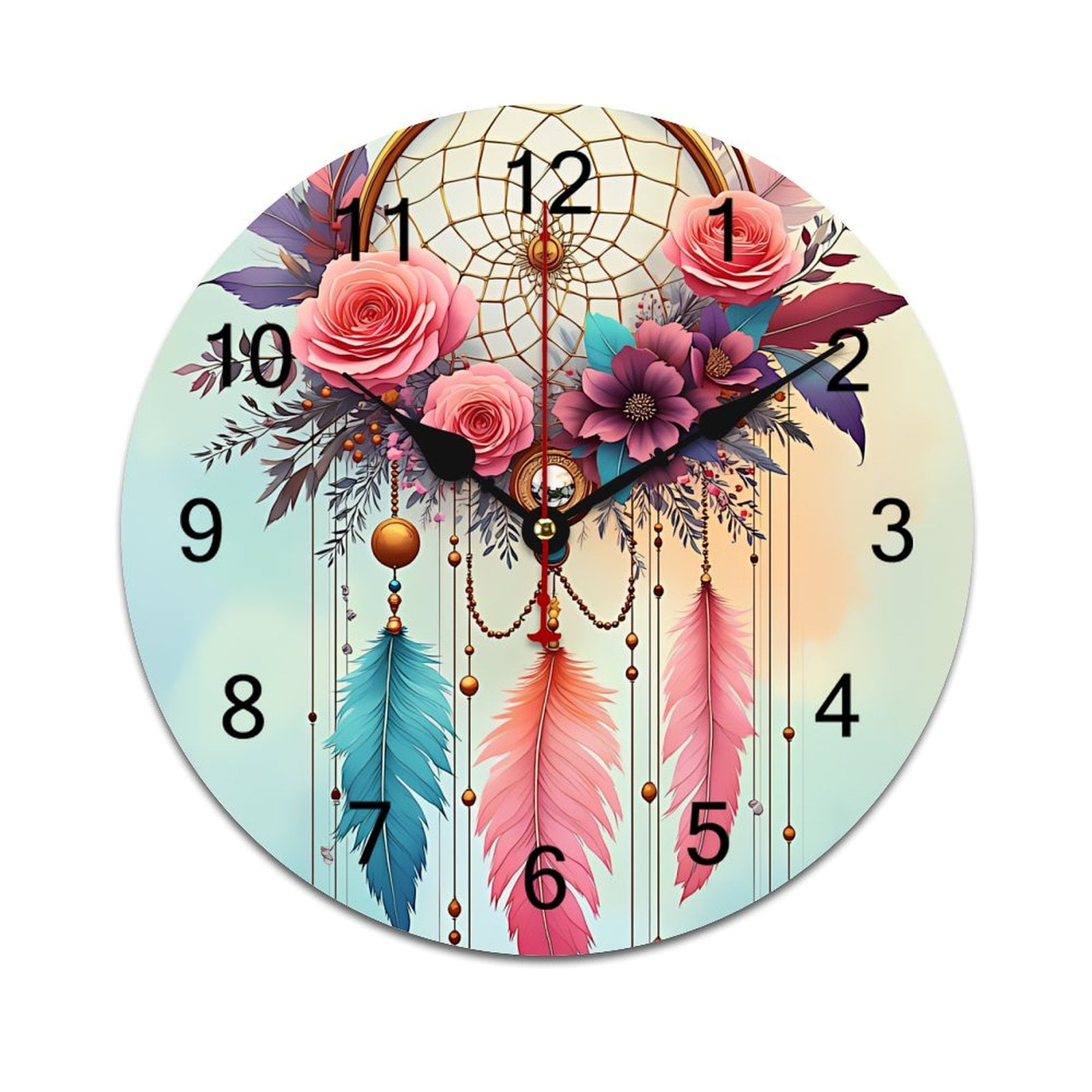Colorful Dreamcatcher with Flowers And Feathers Printed Silent Wall ...
