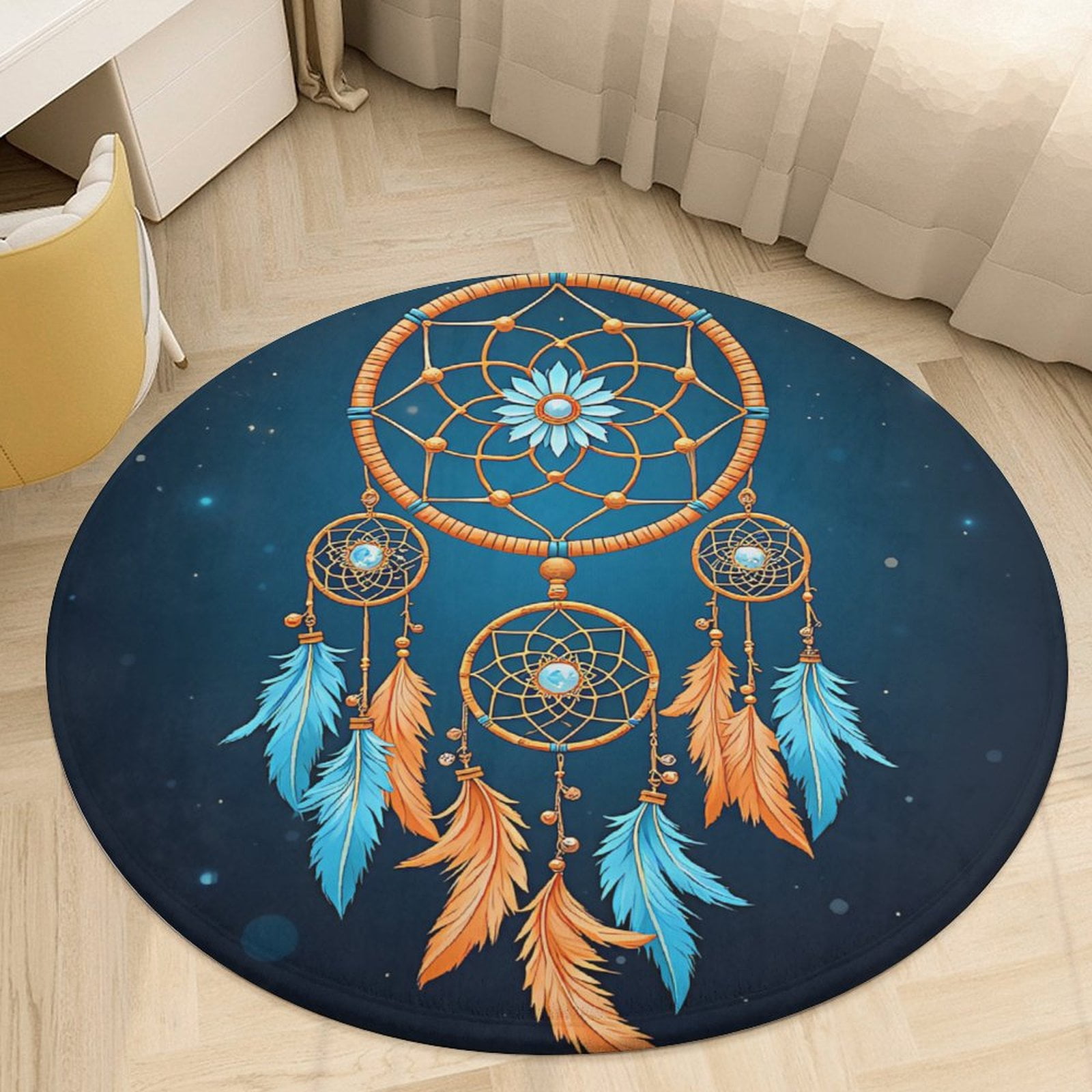 Colorful Dreamcatcher with Flowers And Feathers Round Area Rugs for ...