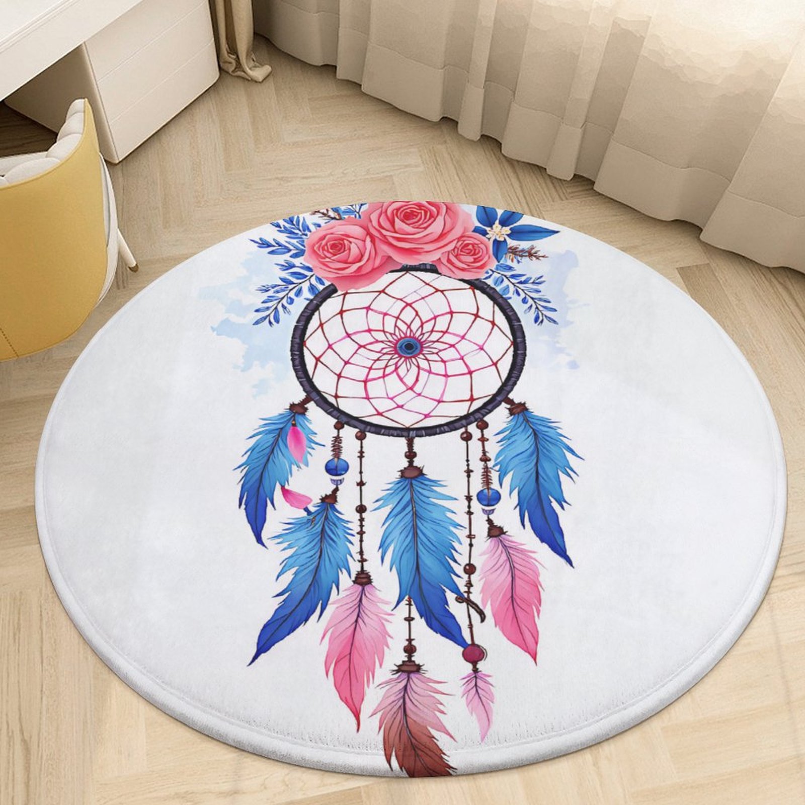 Colorful Dreamcatcher with Flowers And Feathers Round Area Rugs for ...