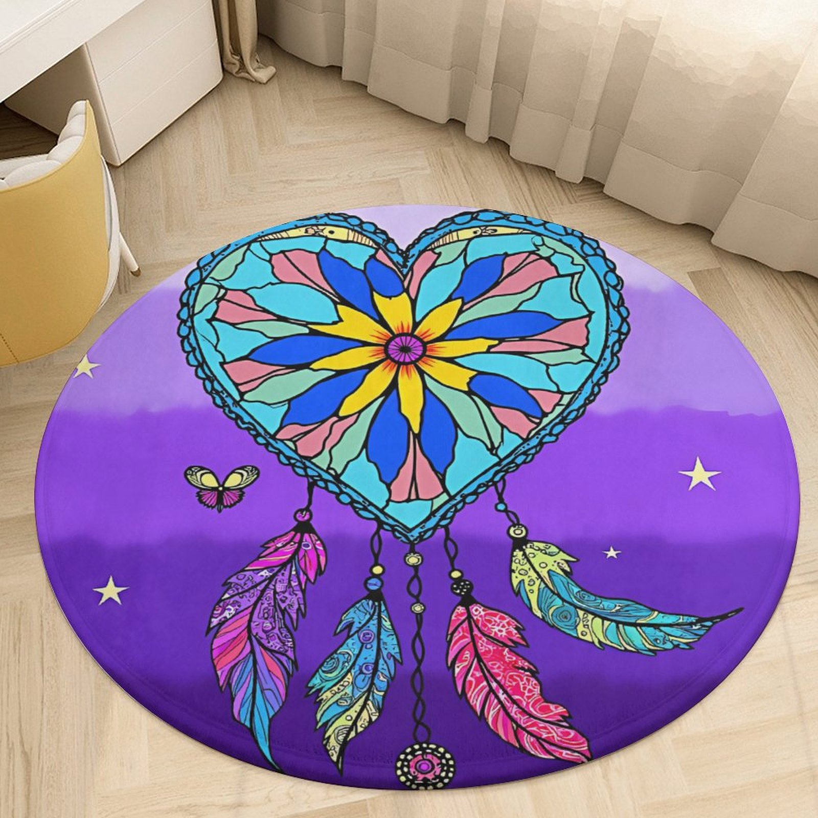 Colorful Dreamcatcher with Flowers And Feathers Round Area Rugs for ...