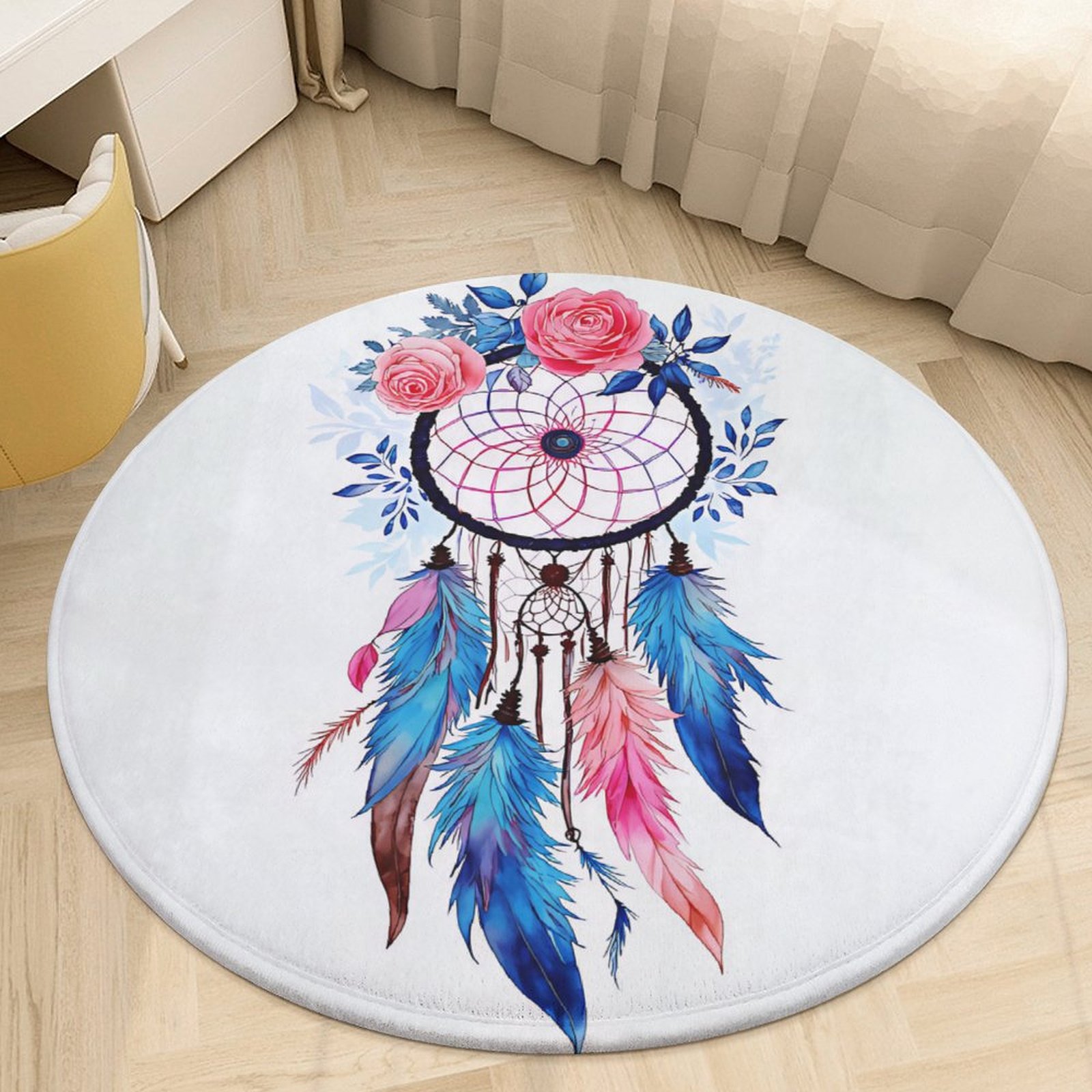 Colorful Dreamcatcher with Flowers And Feathers Round Area Rugs for ...