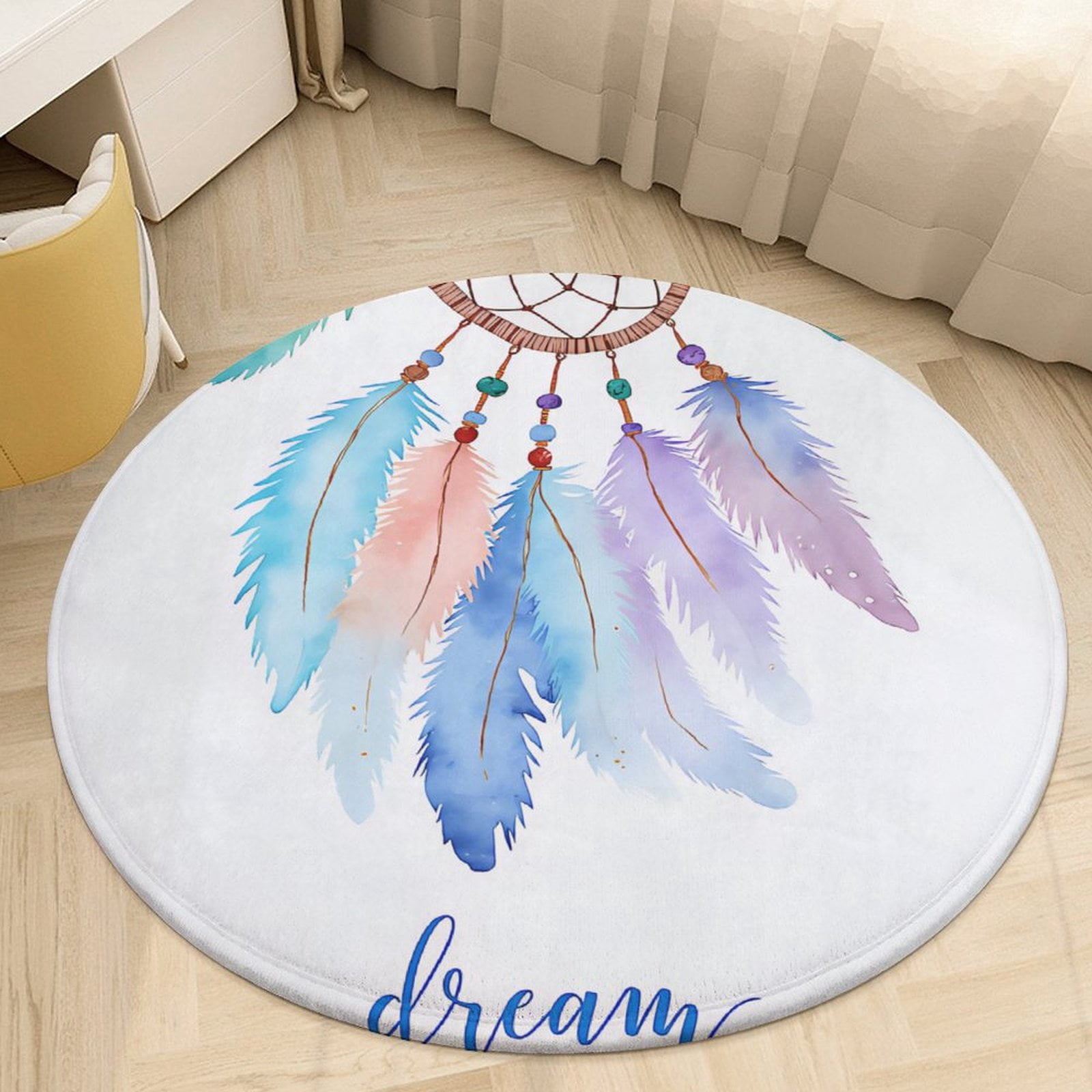Colorful Dreamcatcher with Flowers And Feathers Round Area Rugs for ...