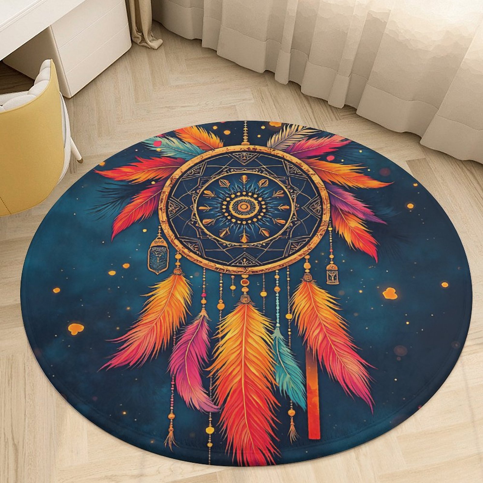 Colorful Dreamcatcher with Flowers And Feathers Round Area Rugs for ...
