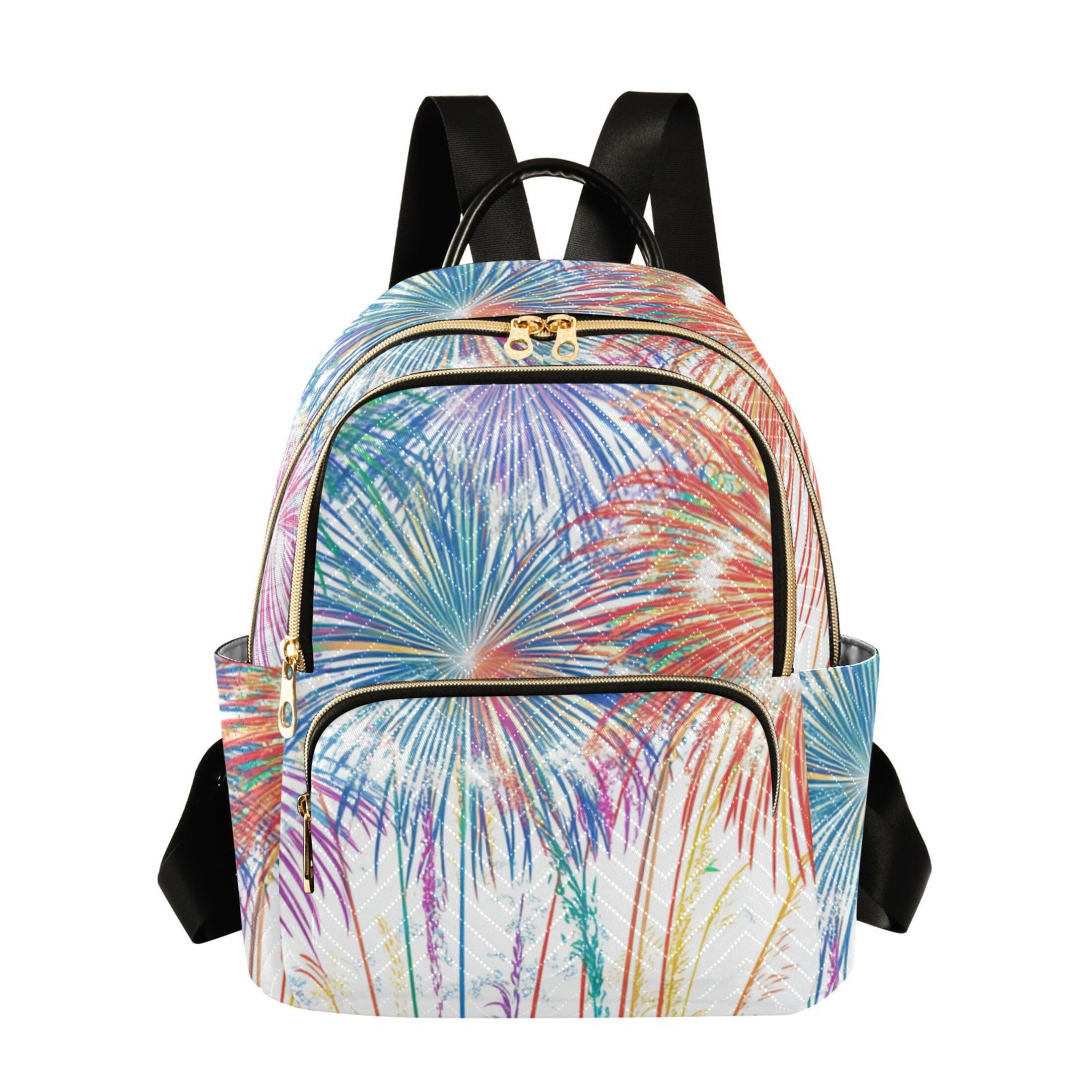Colorful Dreamy Hand Drawn Fireworks Quilted Backpack Fashion Daypack ...
