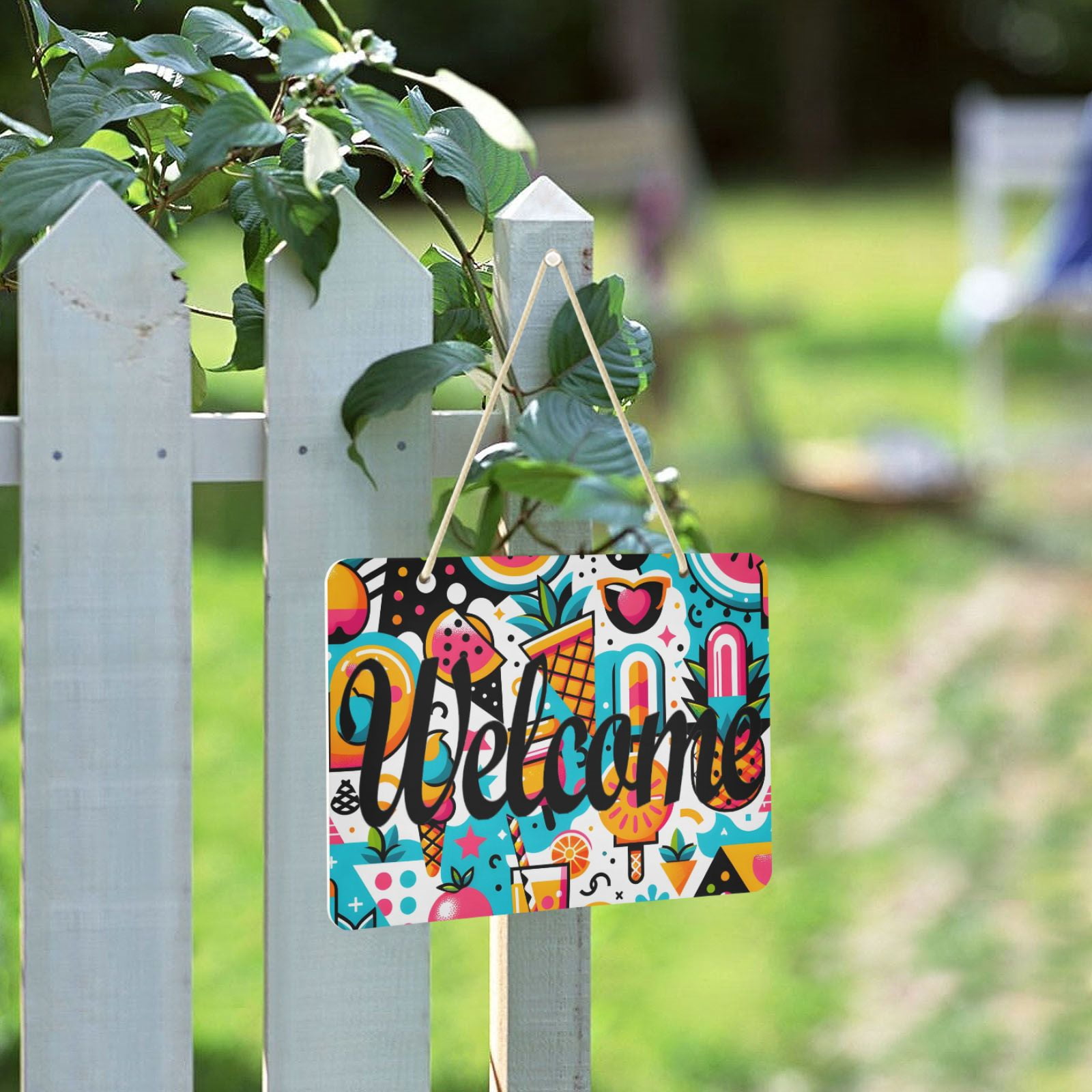 Colorful Drink Ice Cream Welcome Sign for Front Door Porch Wreath Door ...