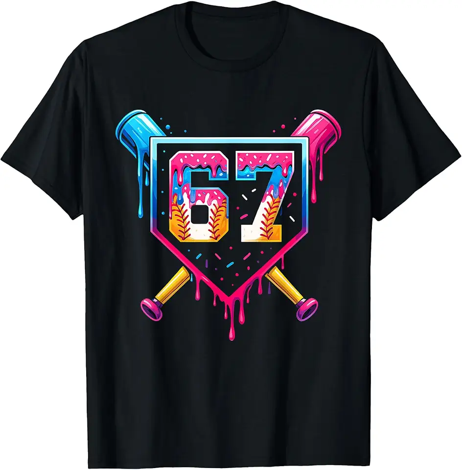 Colorful Drip Baseball Number 67 for Men Women Graphic Short Sleeve Tee ...