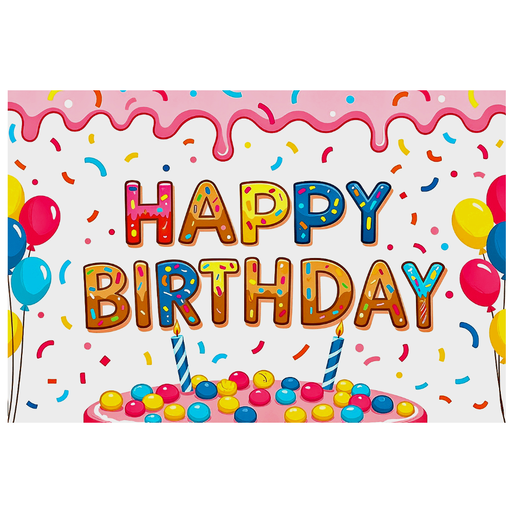 Colorful Drip Cake Design Happy Birthday Banner Balloons Confetti ...