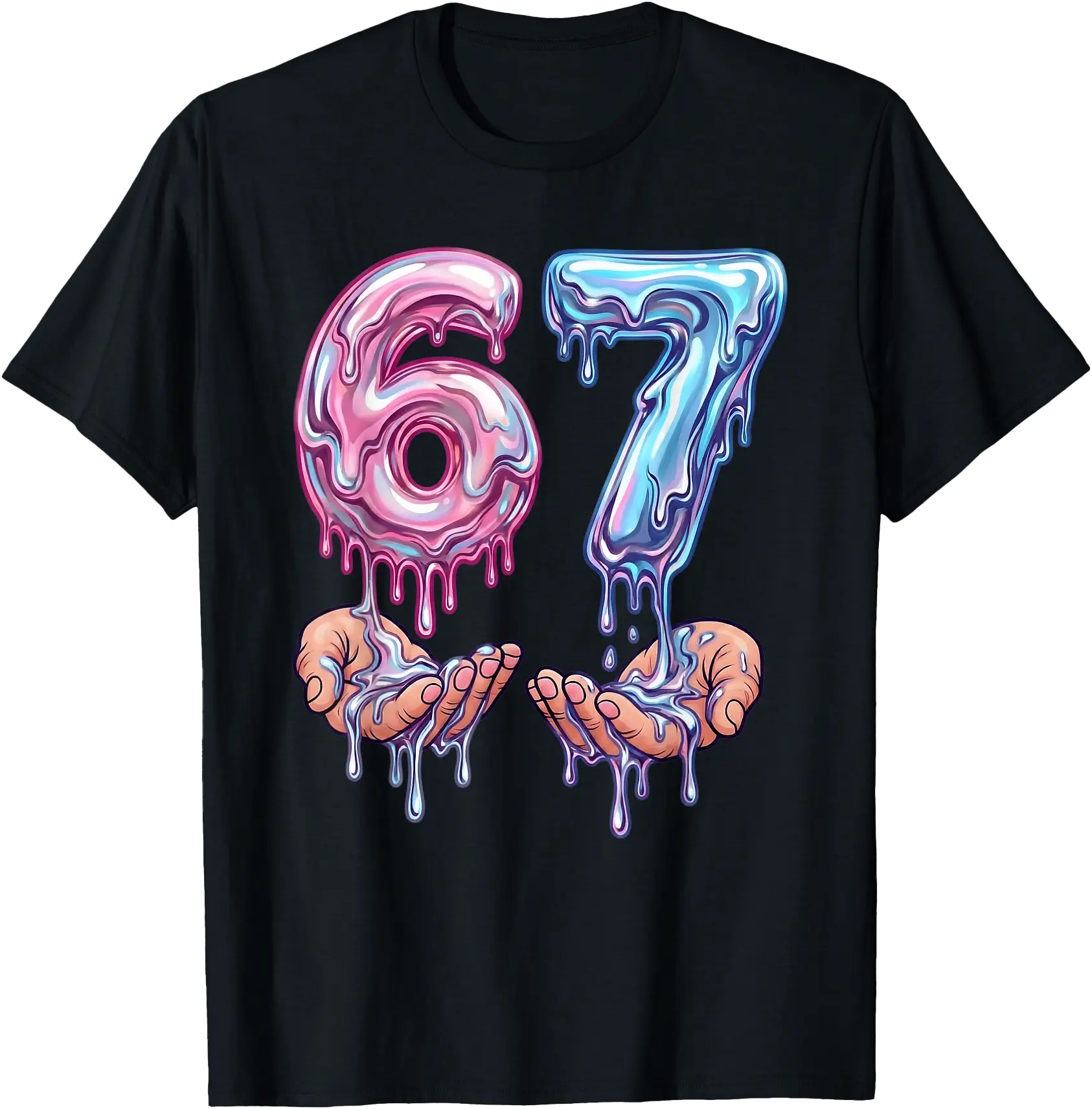 Colorful Dripping '67' Hands Graphic T-Shirt for Fun and Creative Style ...