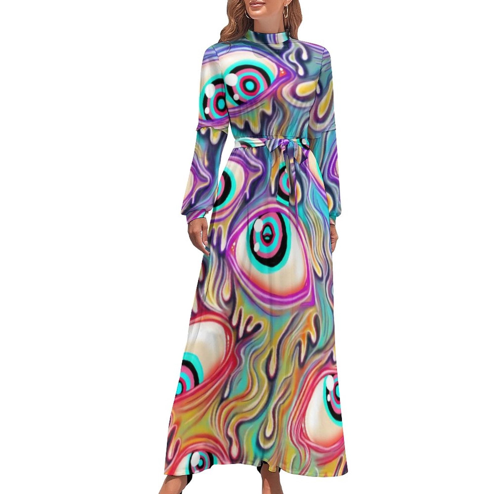 Colorful Dripping Eyes Dress High Waist Eyeball Pattern Boho Beach ...