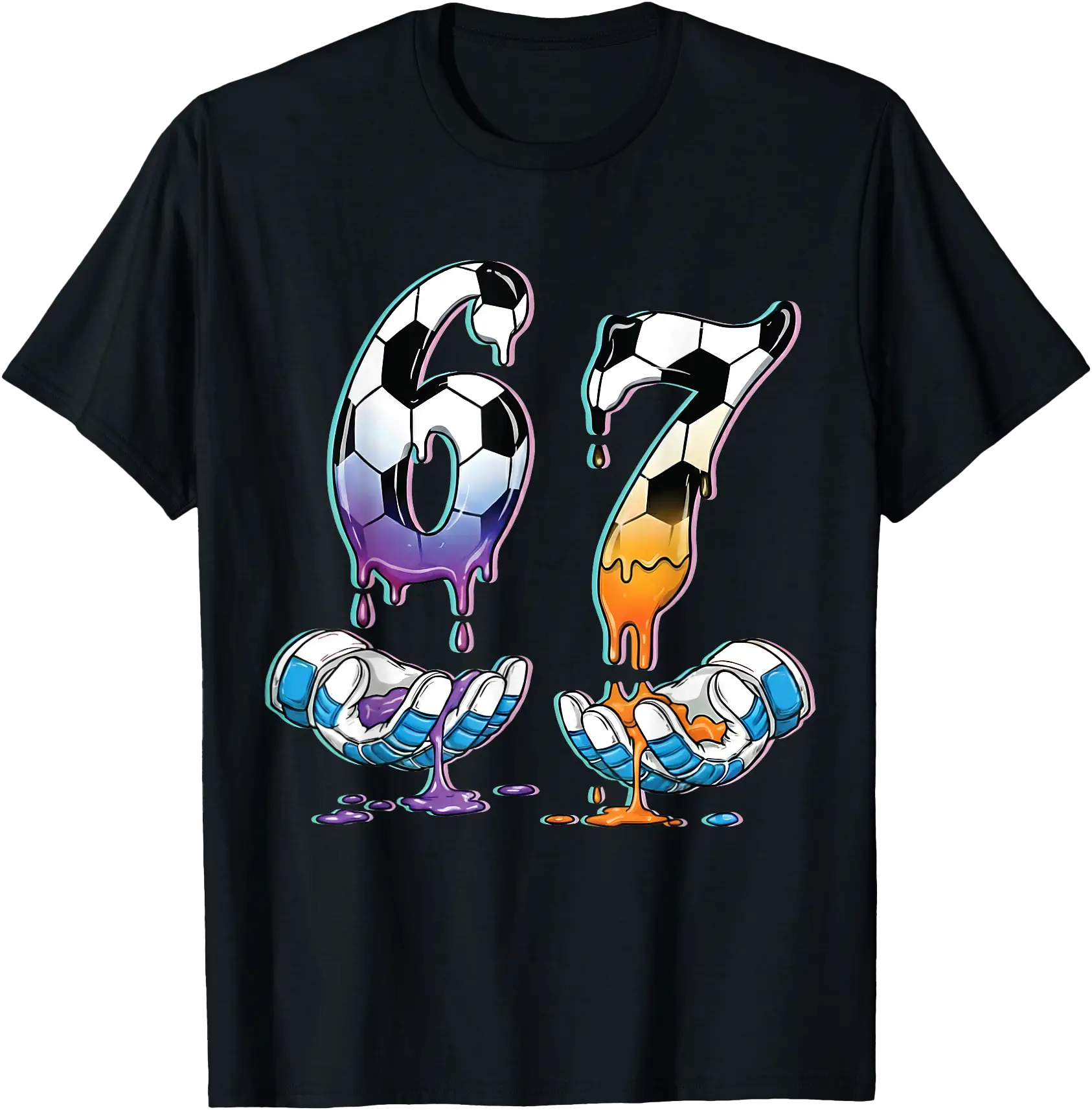 Colorful Dripping Hands 67 Graphic T-Shirt for Soccer Fans and ...