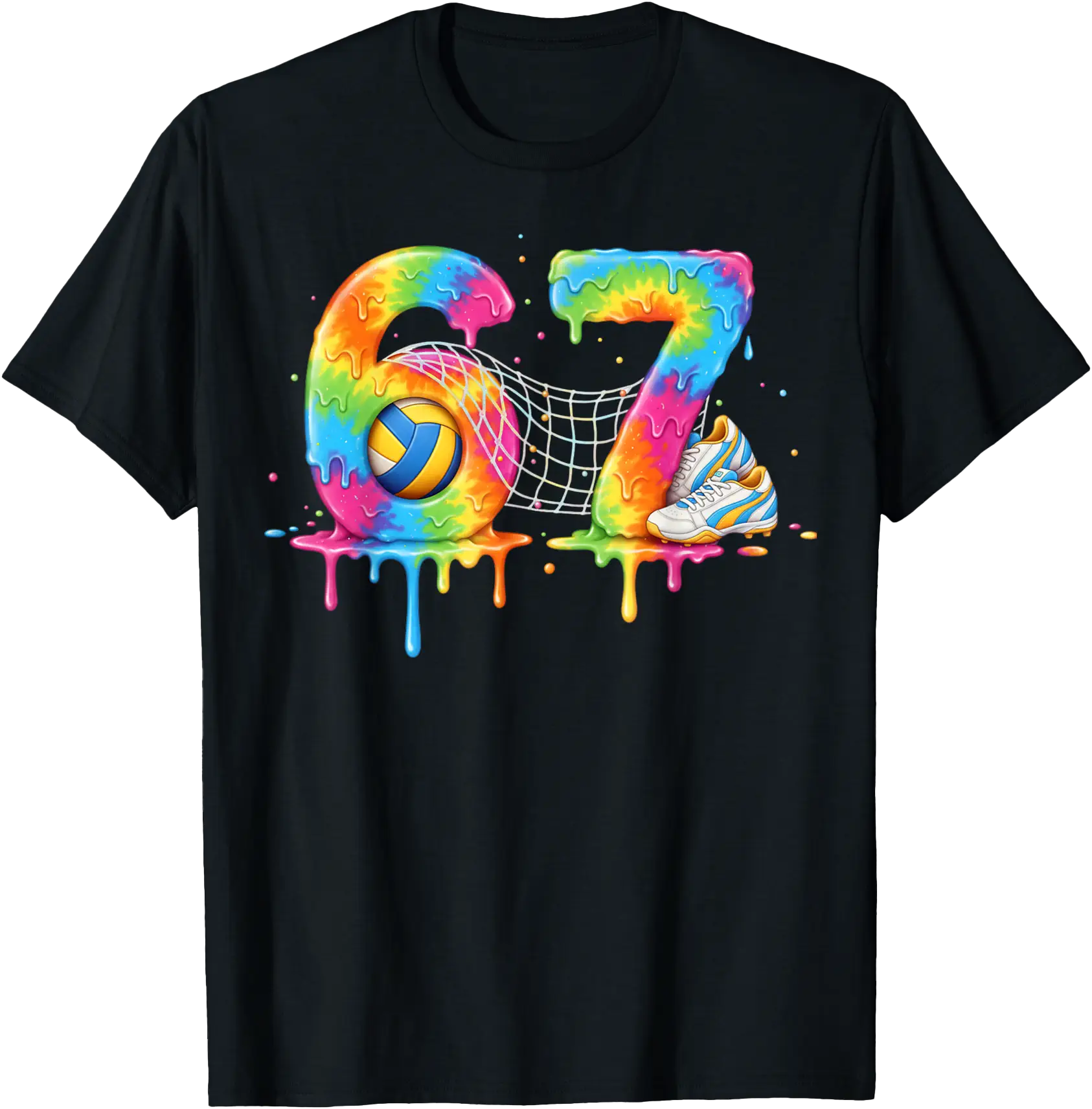 Colorful Dripping Paint Volleyball Net T-Shirt for Fun and Active Play ...