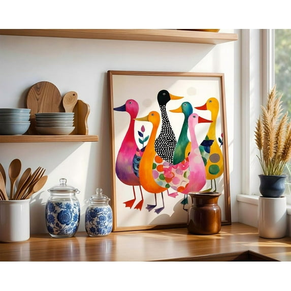 Colorful Ducks Poster Wall Art, Playful Vintage Farm Animal ...