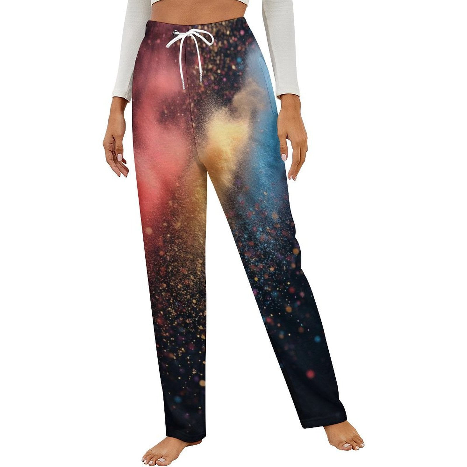 Colorful Dust Explosion Texture Winter Female Pants Flannel High Waist ...