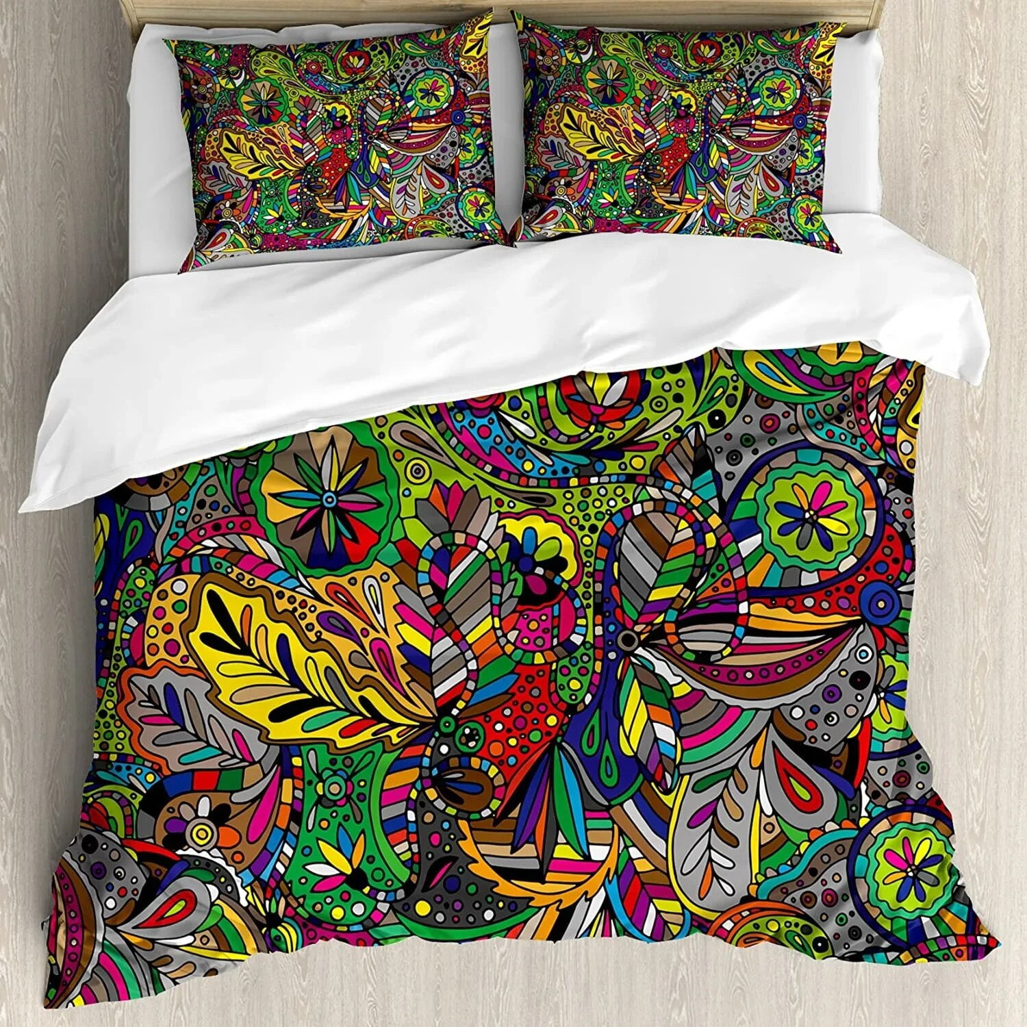 Colorful Duvet Cover Funky Curly Detailed Doodles Tangled Trippy ...