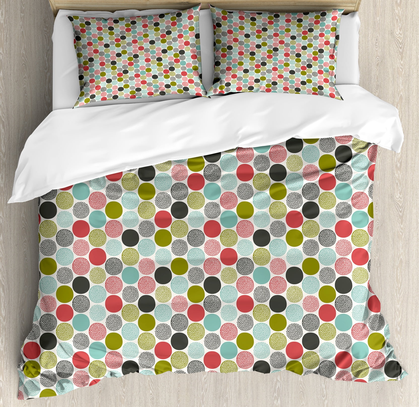 Colorful Duvet Cover Set, Abstract Circles and Dots Doodle Style Retro ...