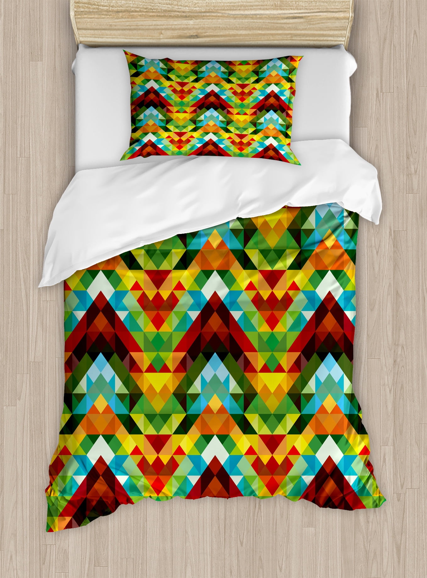 Colorful Duvet Cover Set, Abstract Optic Effect Triangle Pattern ...