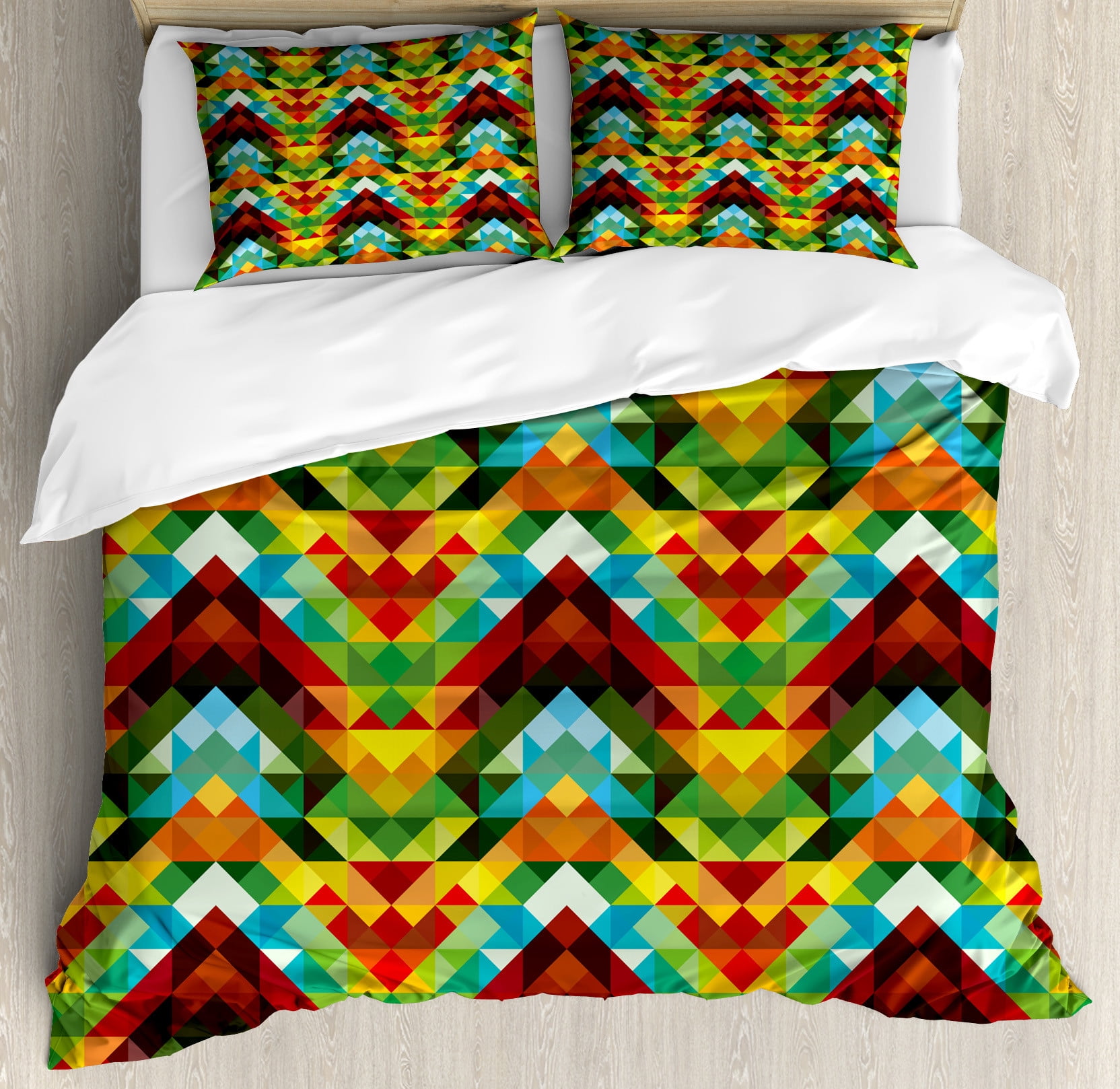 Colorful Duvet Cover Set, Abstract Optic Effect Triangle Pattern ...