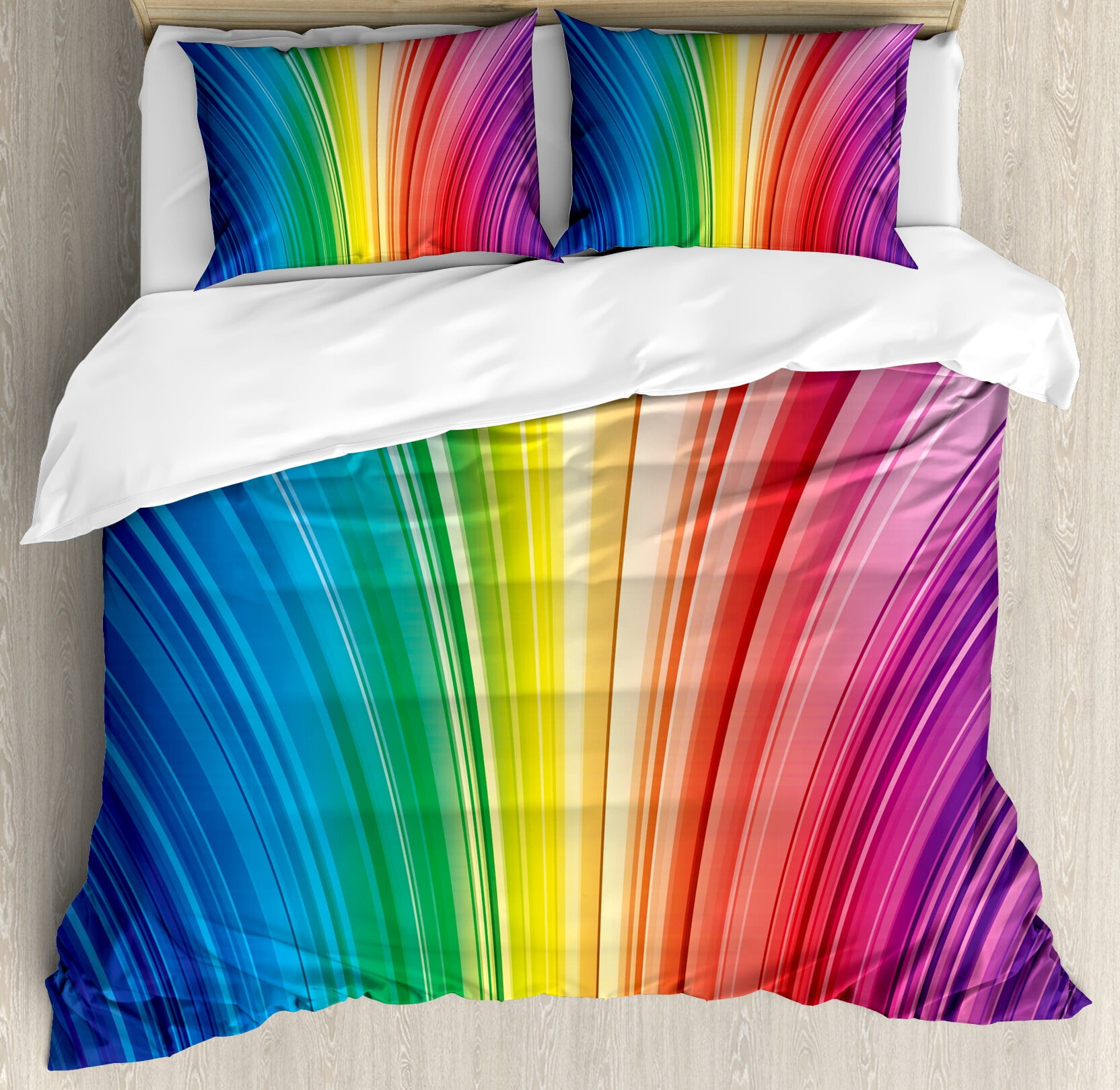 Colorful Duvet Cover Set, Abstract Psychedelic Warped Contour Stripes ...