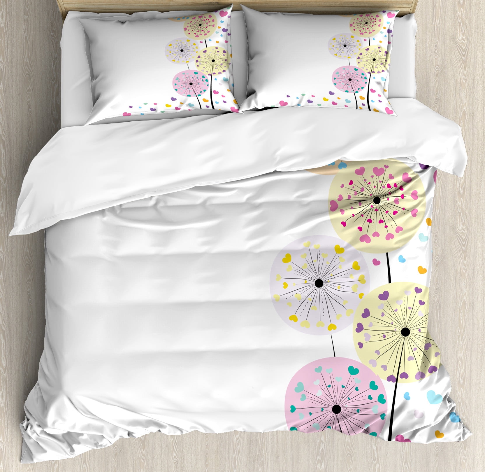 Colorful Duvet Cover Set, Abstract Shapes with Hearts Cartoon Romantic ...