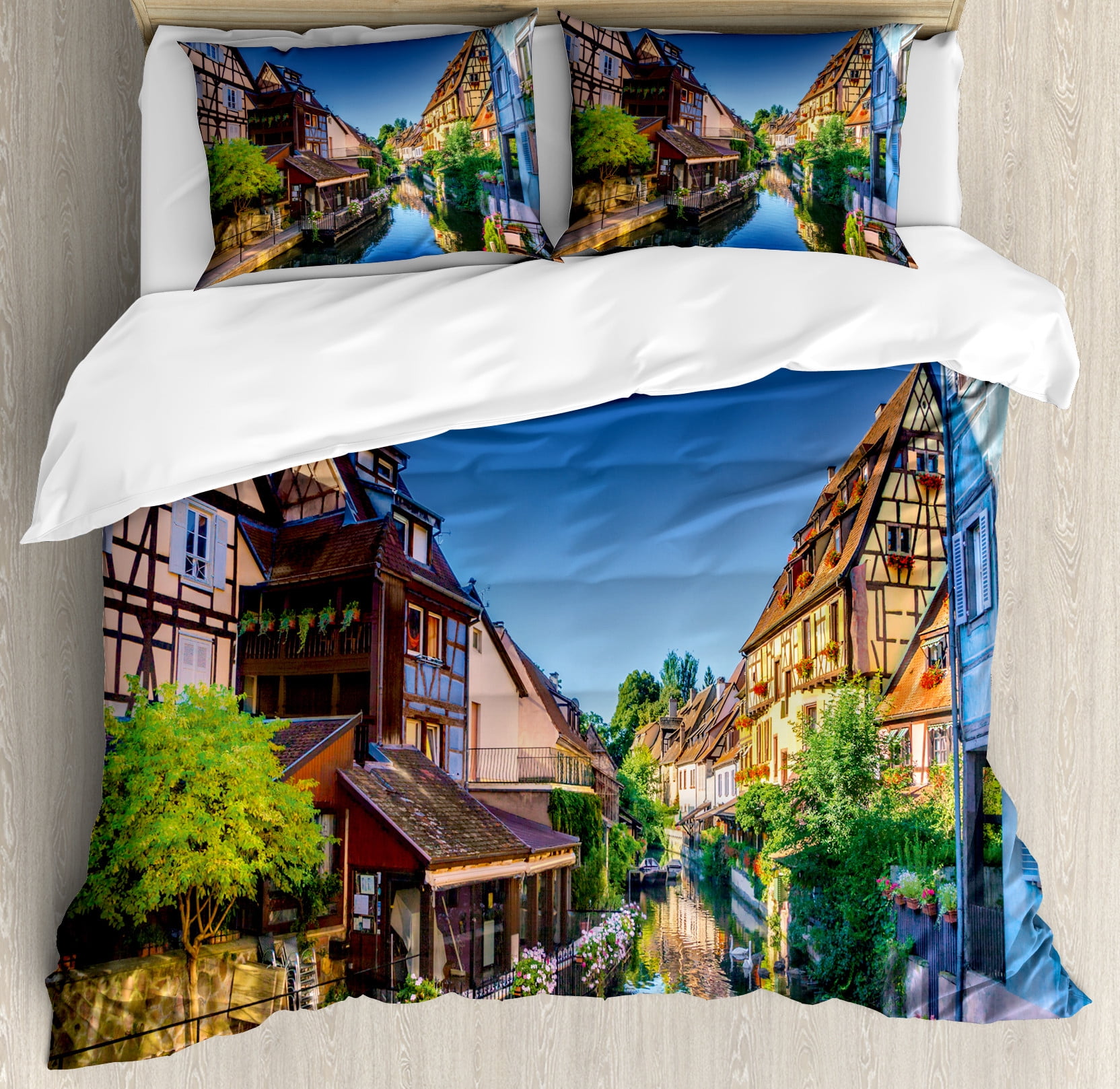 Colorful Duvet Cover Set, Canal and Timbered Houses at City of Colmar ...