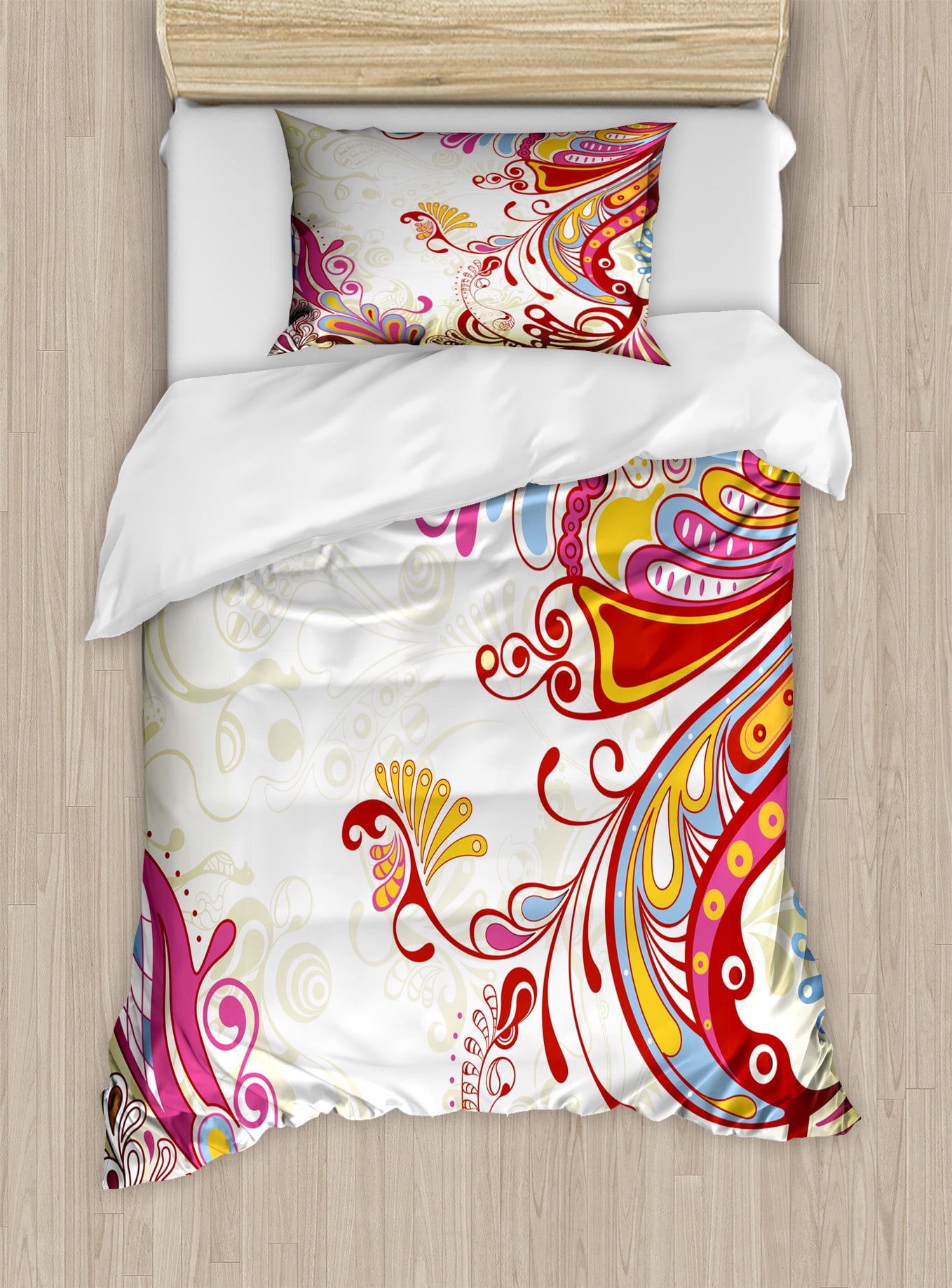 Colorful Duvet Cover Set, Flower Bouquet Paisley Pattern Floral Damask ...
