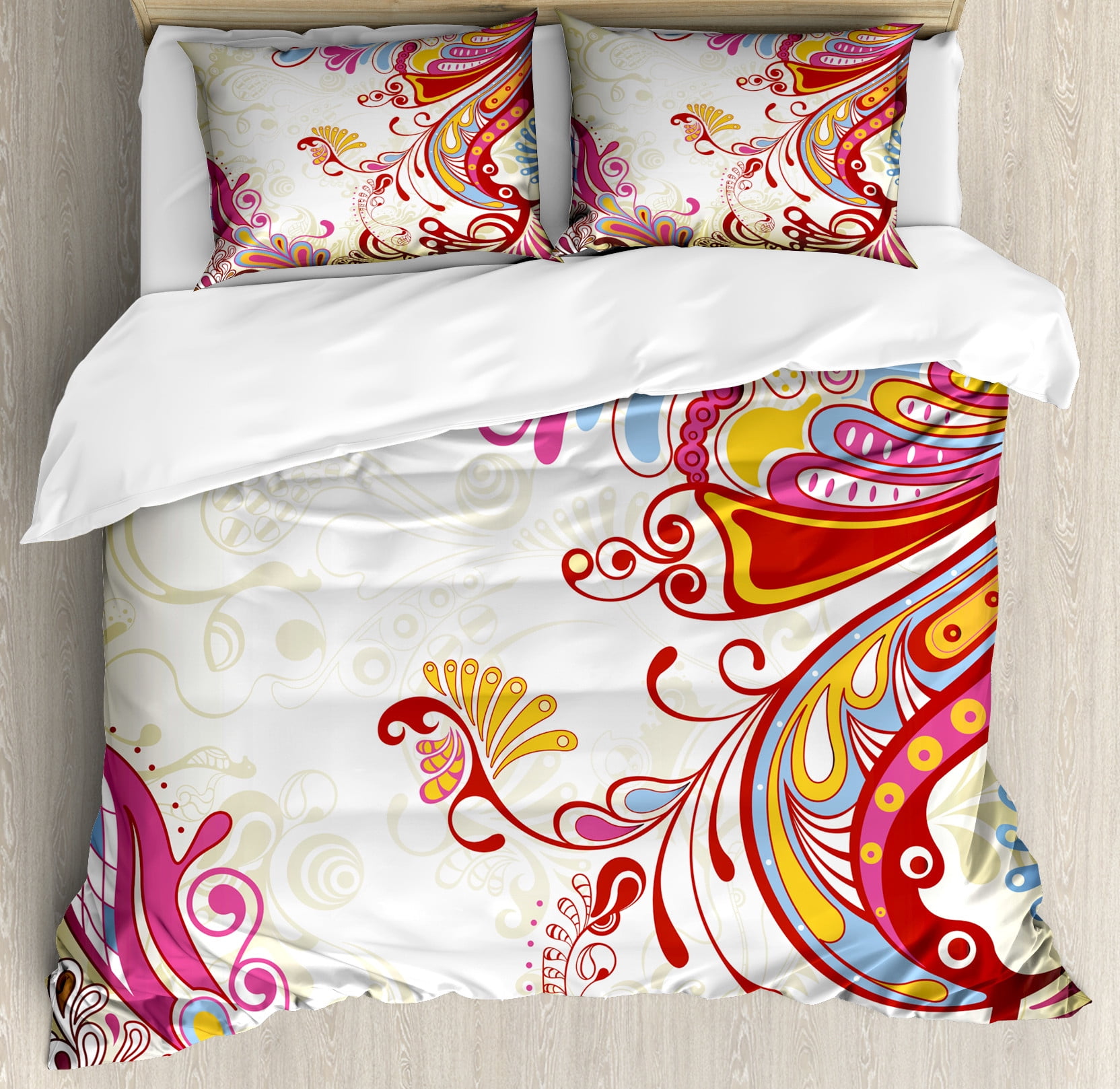 Colorful Duvet Cover Set, Flower Bouquet Paisley Pattern Floral Damask ...