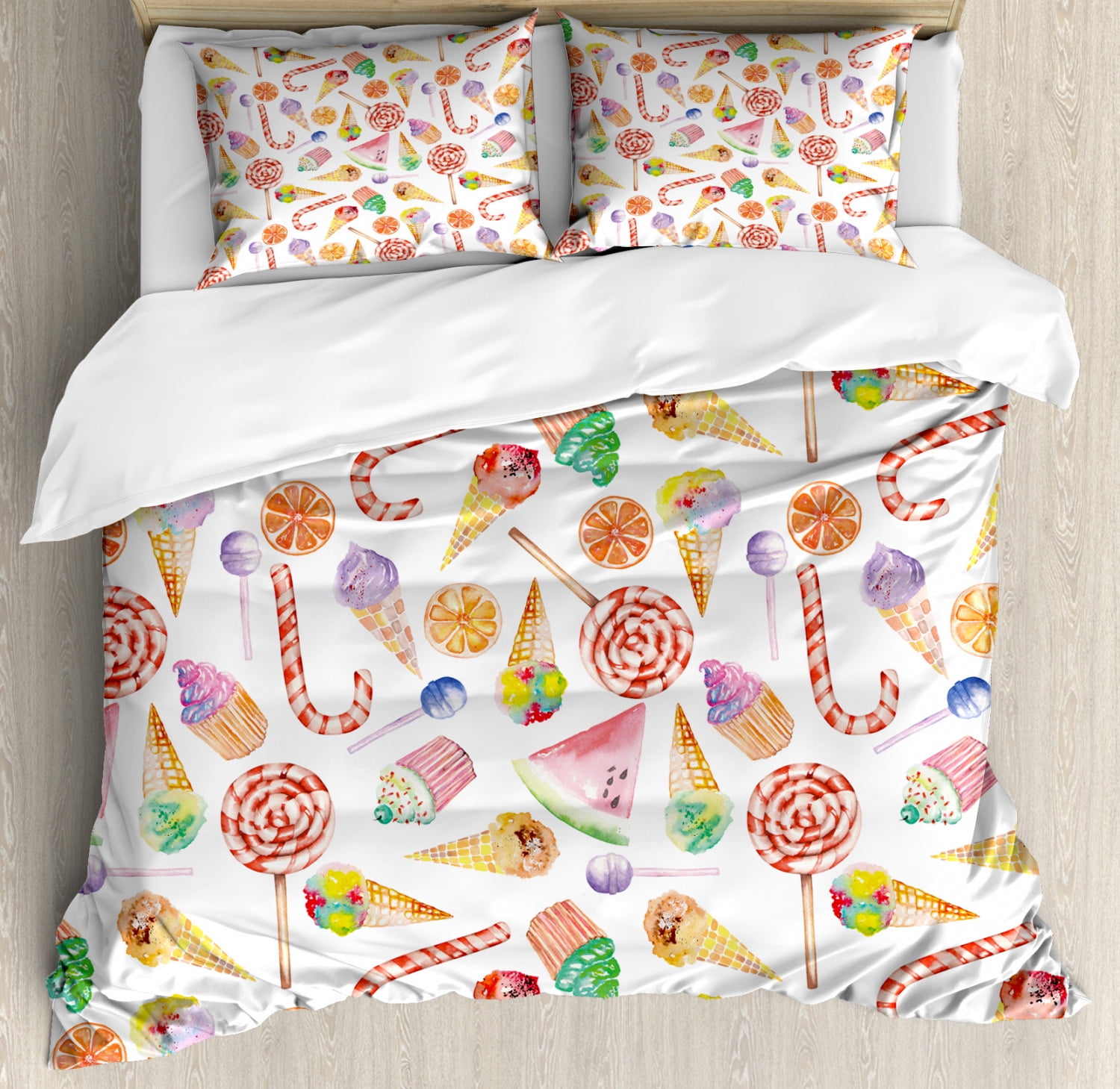 Colorful Duvet Cover Set King Size, Ice Cream Candy Cakes Lollipop ...