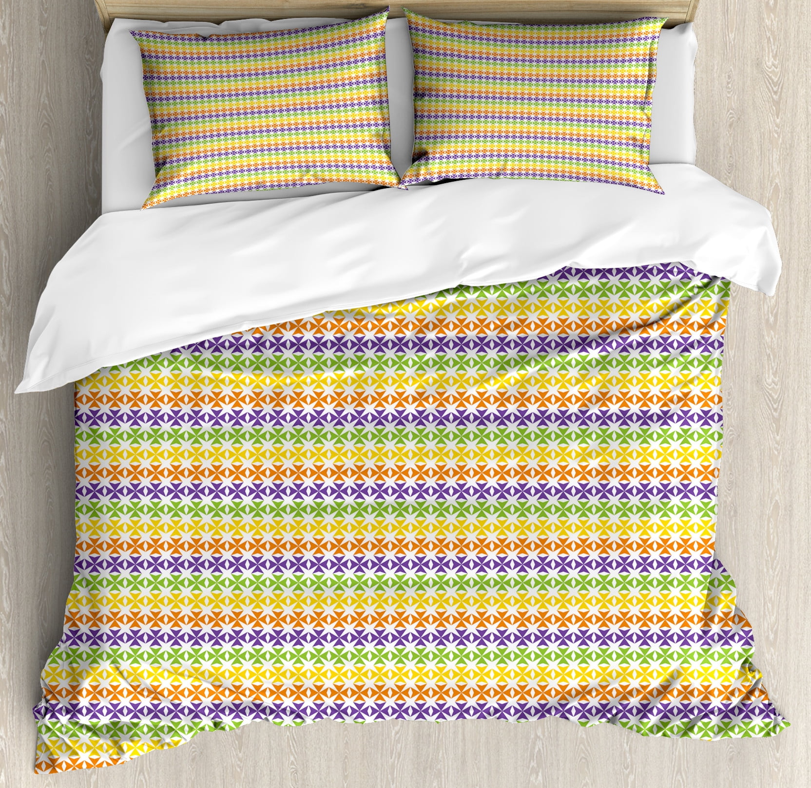 Colorful Duvet Cover Set, Layout of Mini Triangular Motifs Horizontally ...