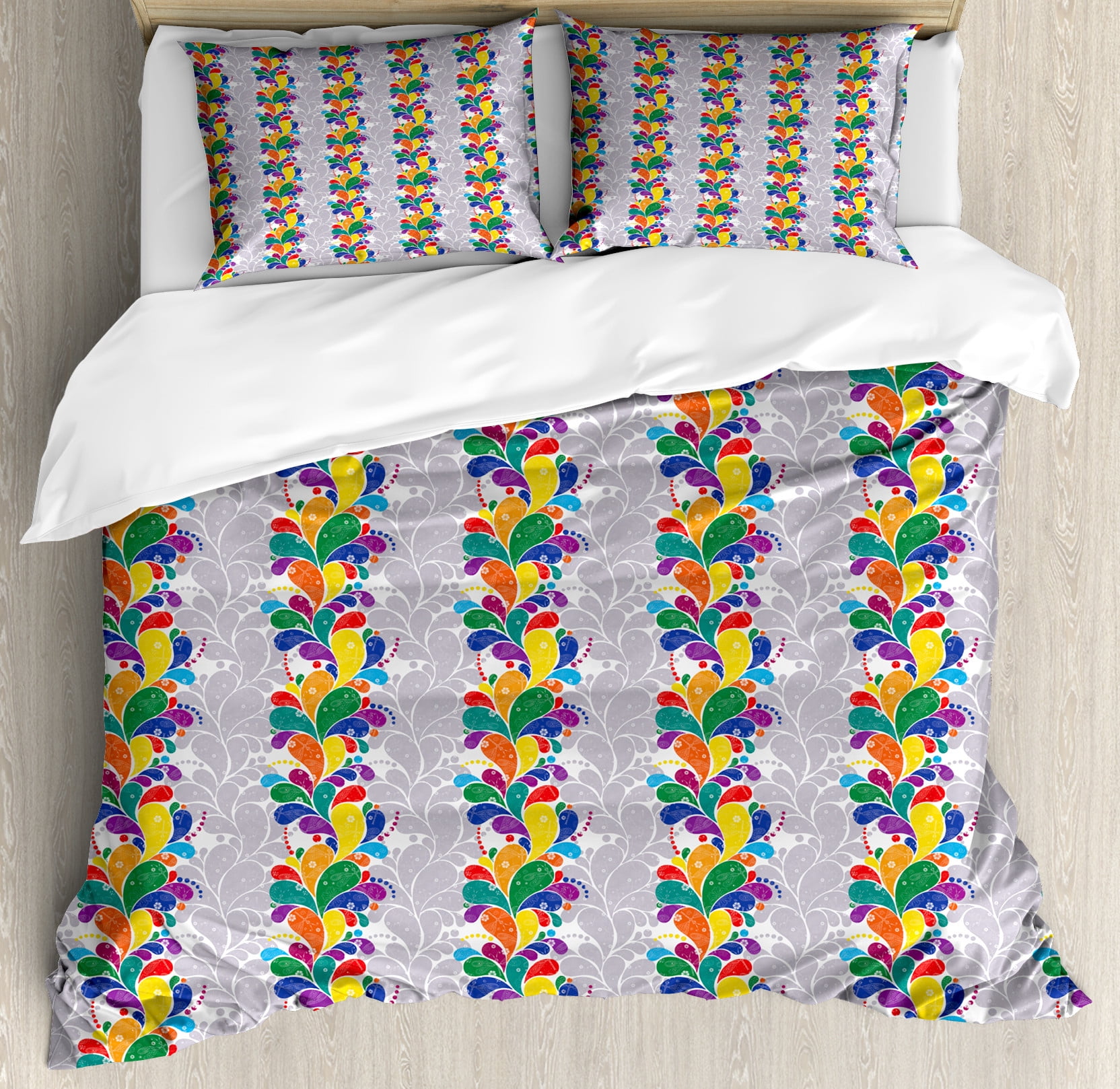 Colorful Duvet Cover Set, Modernistic Rainbow Colored Paisley Pattern ...