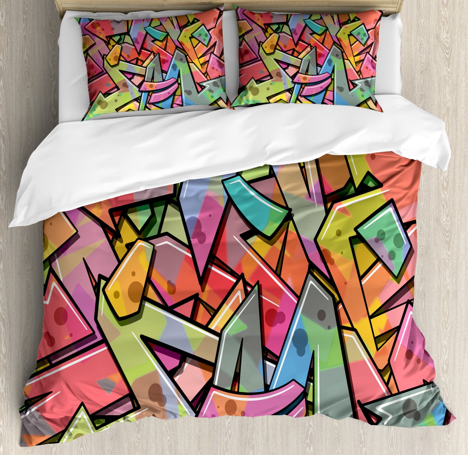 Colorful Duvet Cover Set Queen Size, Abstract Grunge Arrows Graffiti ...