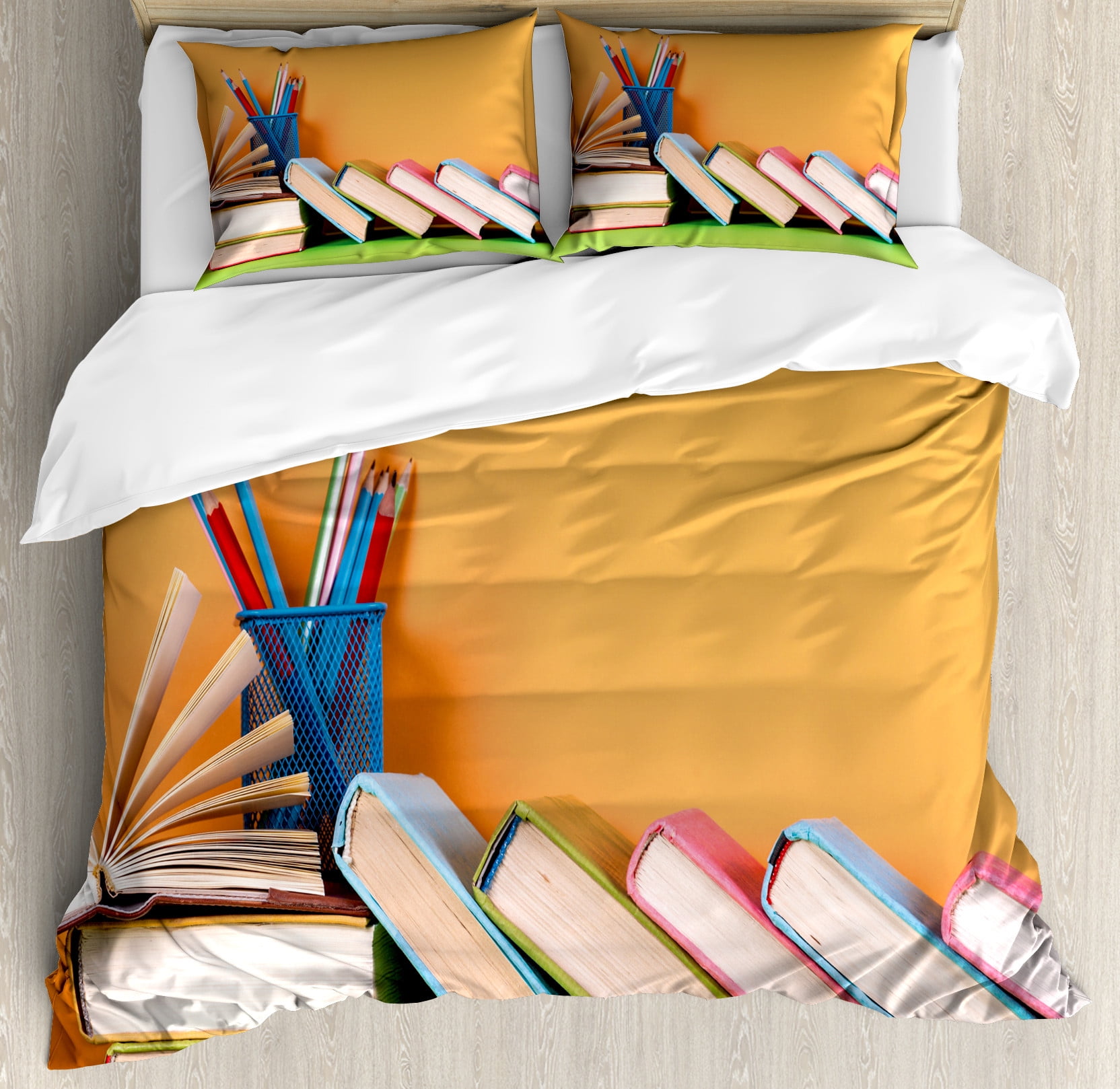 Colorful Duvet Cover Set, Retro Style Theme Inspired Image Books and ...