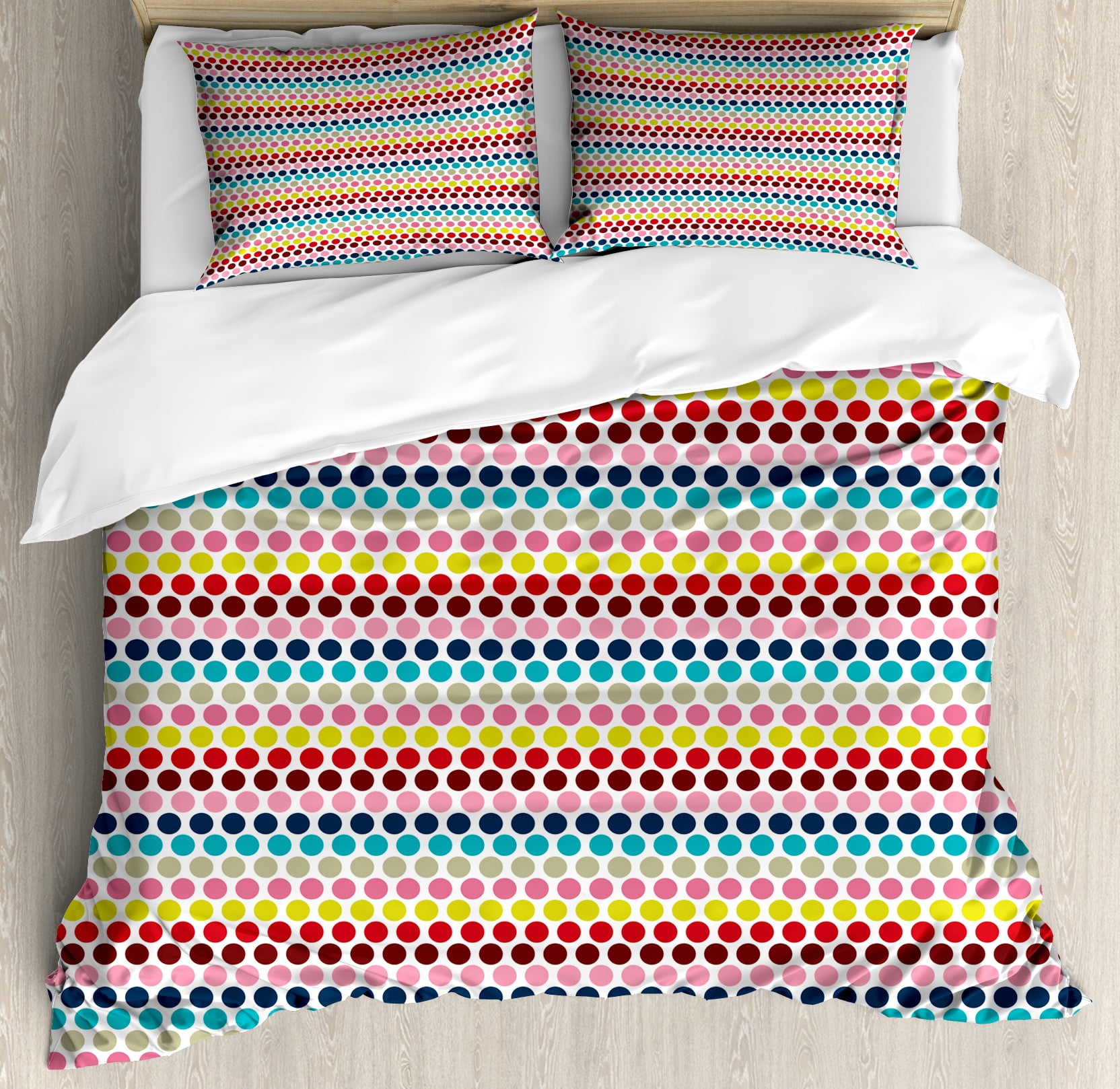 Colorful Duvet Cover Set, Simplistic Concept of Colorful Rounds on a ...