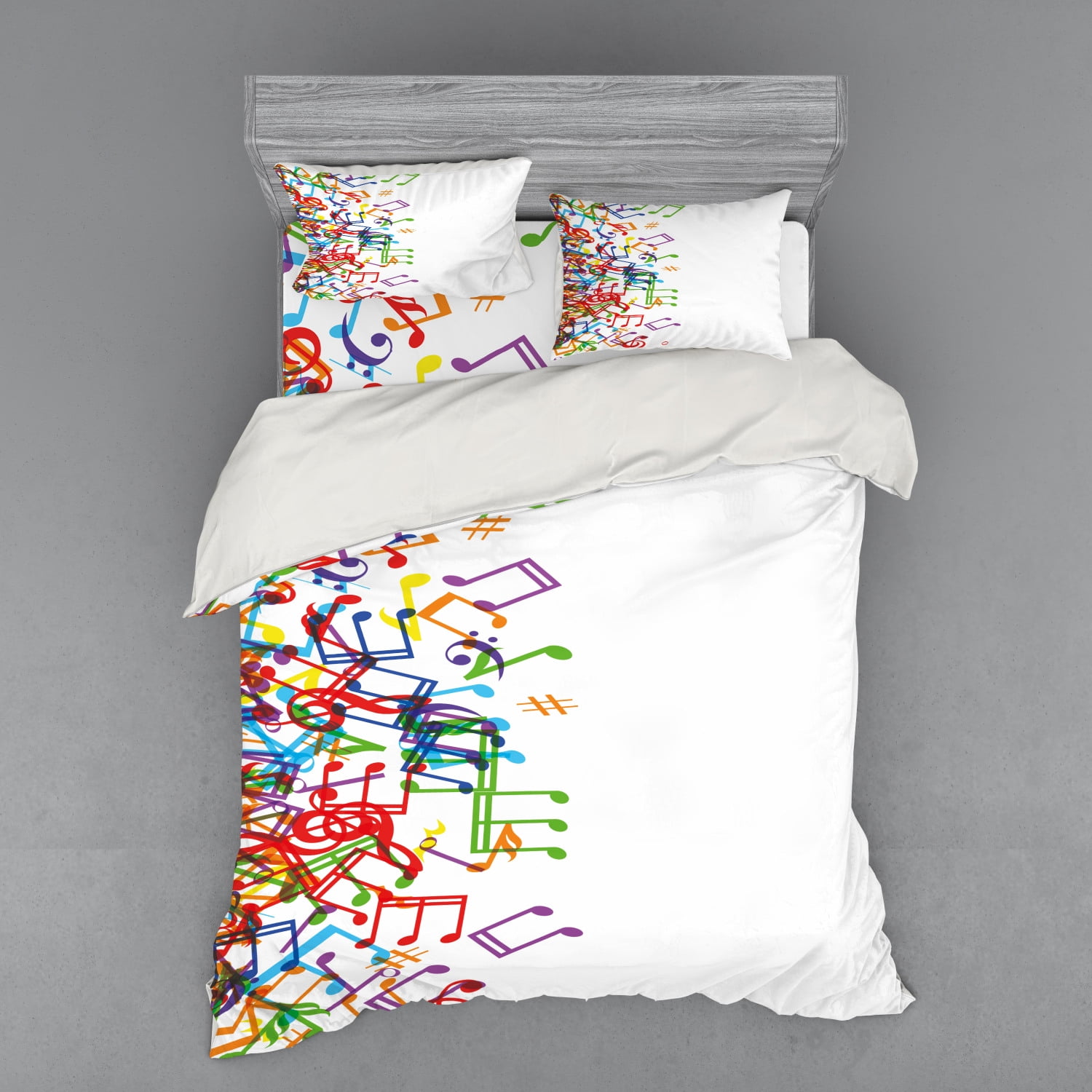 Colorful Duvet Cover Set, Trippy Art Style Music Notes Clef Rhythm ...