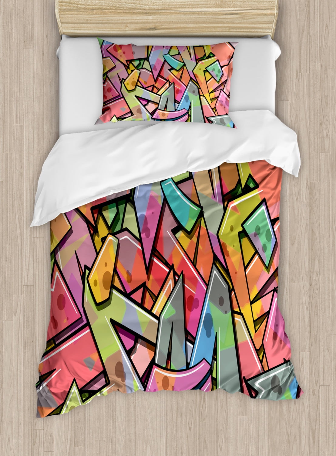 Colorful Duvet Cover Set Twin Size, Abstract Grunge Arrows Graffiti ...
