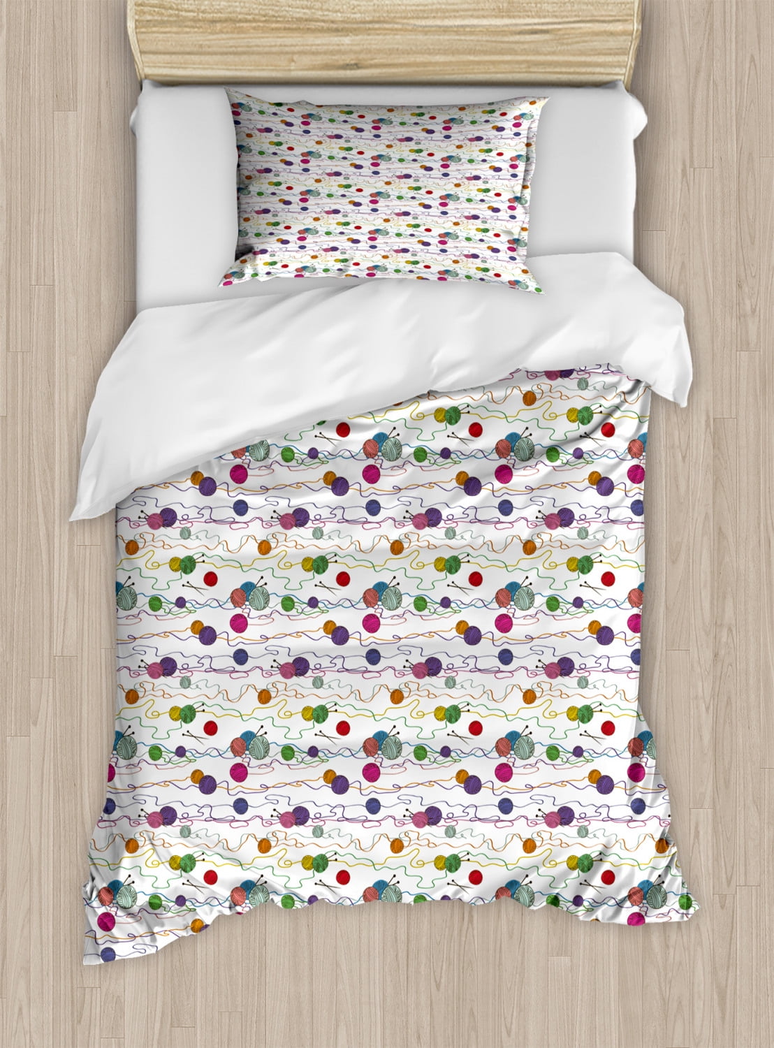 Colorful Duvet Cover Set Twin Size, Knitting Balls Crochet Hand Crafts ...