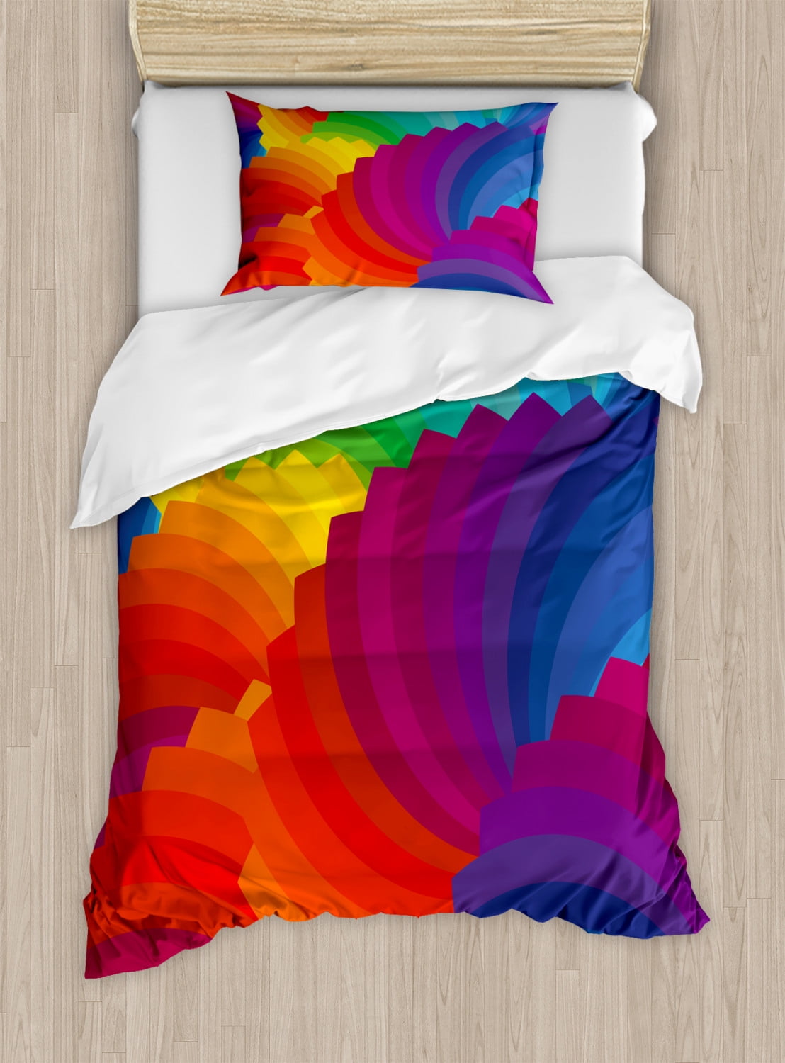 Colorful Duvet Cover Set Twin Size, Modern Gradient Dash Sea Shell ...