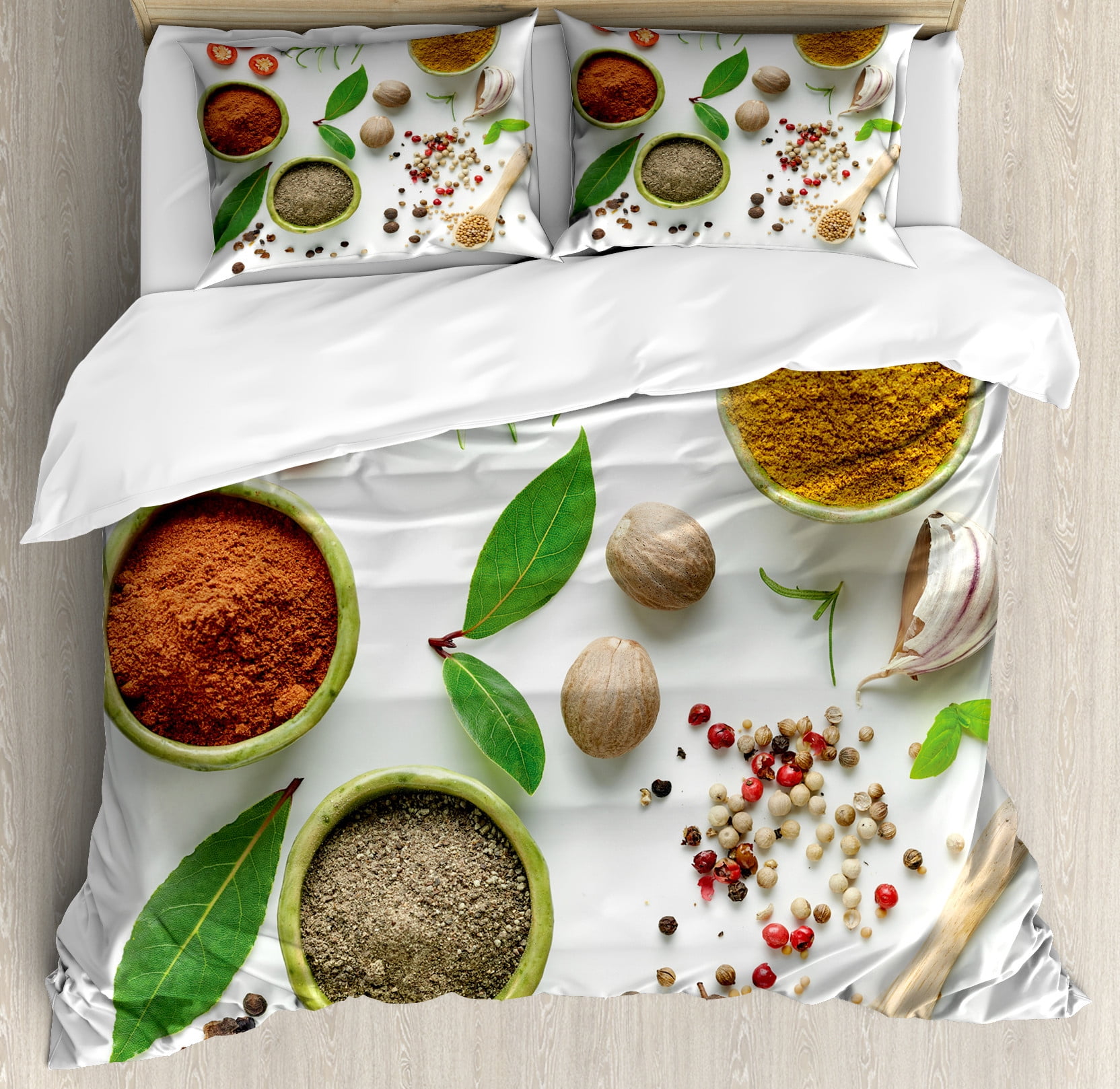 Colorful Duvet Cover Set, Various Herbs Spices and Dried Foods Culinary Theme Image Top View ...