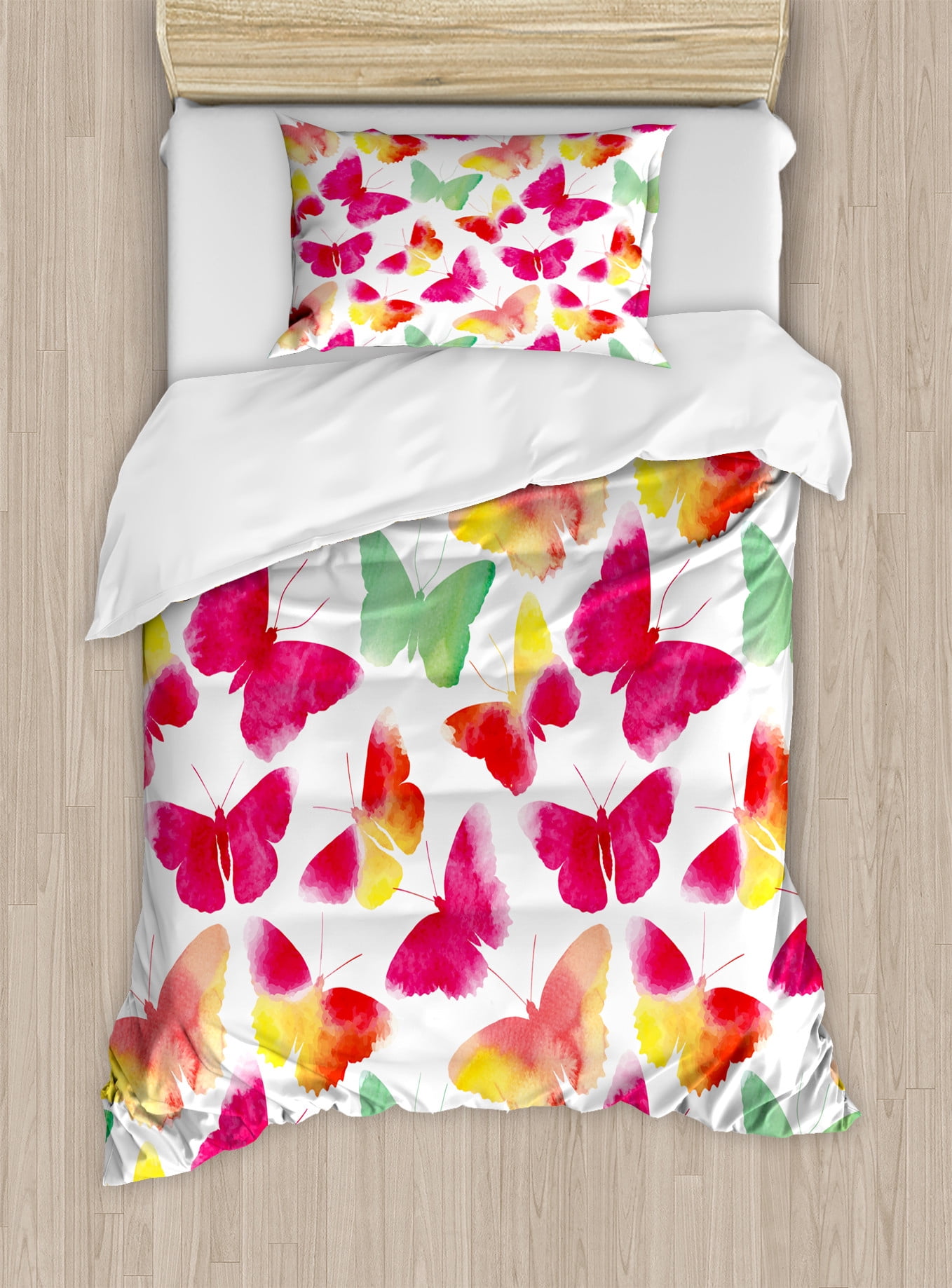Colorful Duvet Cover Sets, Watercolor Butterflies with Large Colored ...