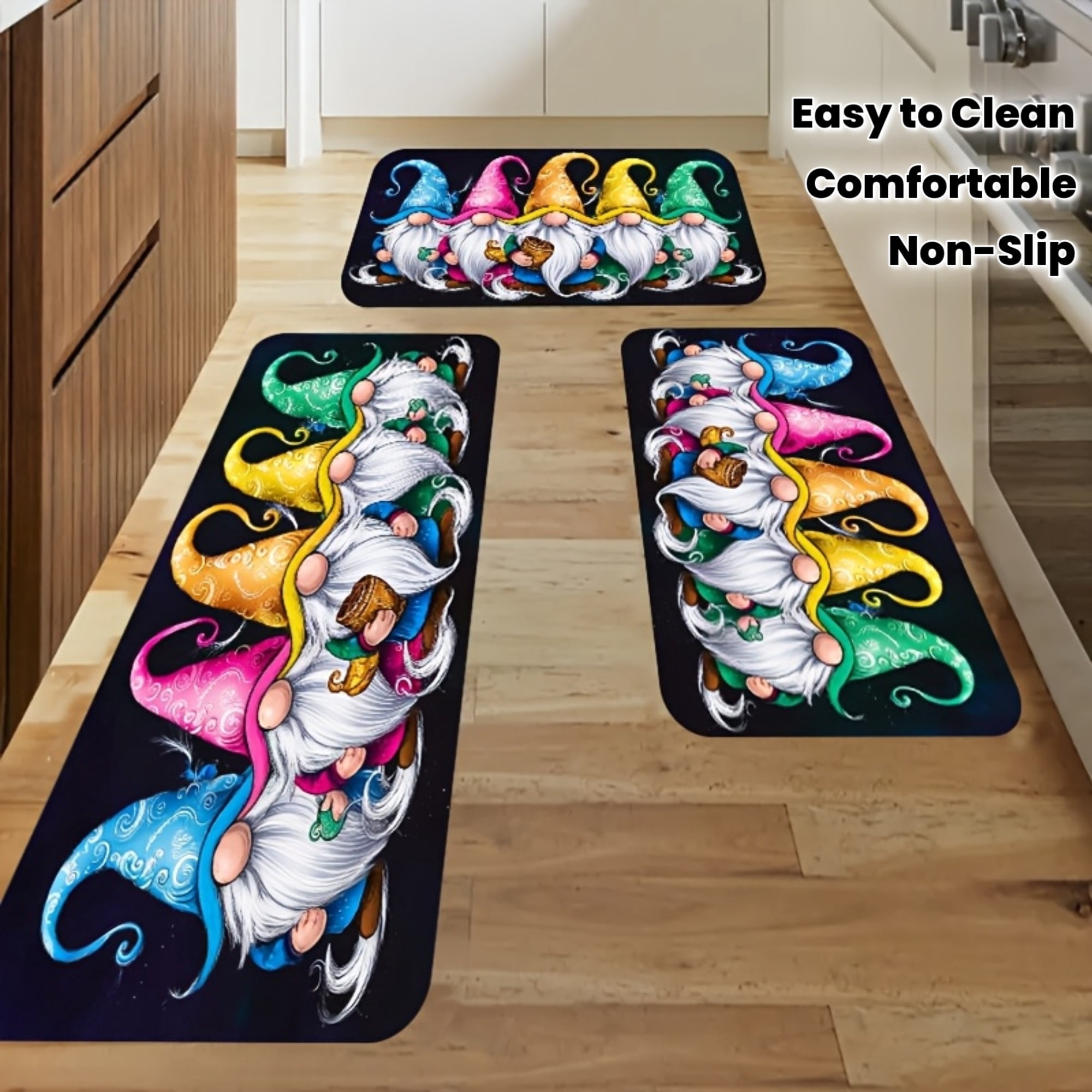 Colorful Dwarf Kitchen Rugs Set of 3, Non-Slip Flannel Bathroom Mat ...