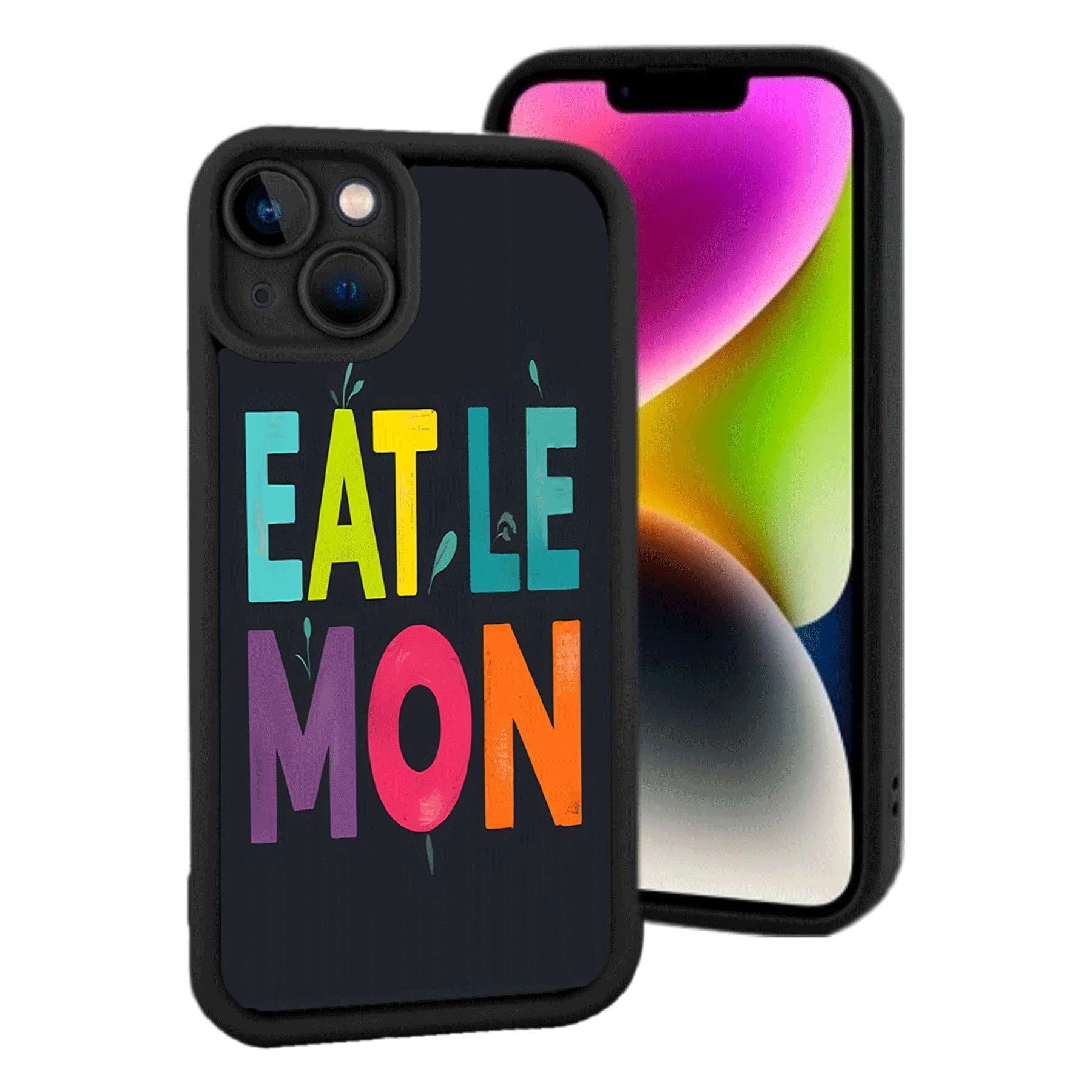 Colorful ' EAT LE MON ' Design iPhone 15 Case - Lightweight Yellowing ...