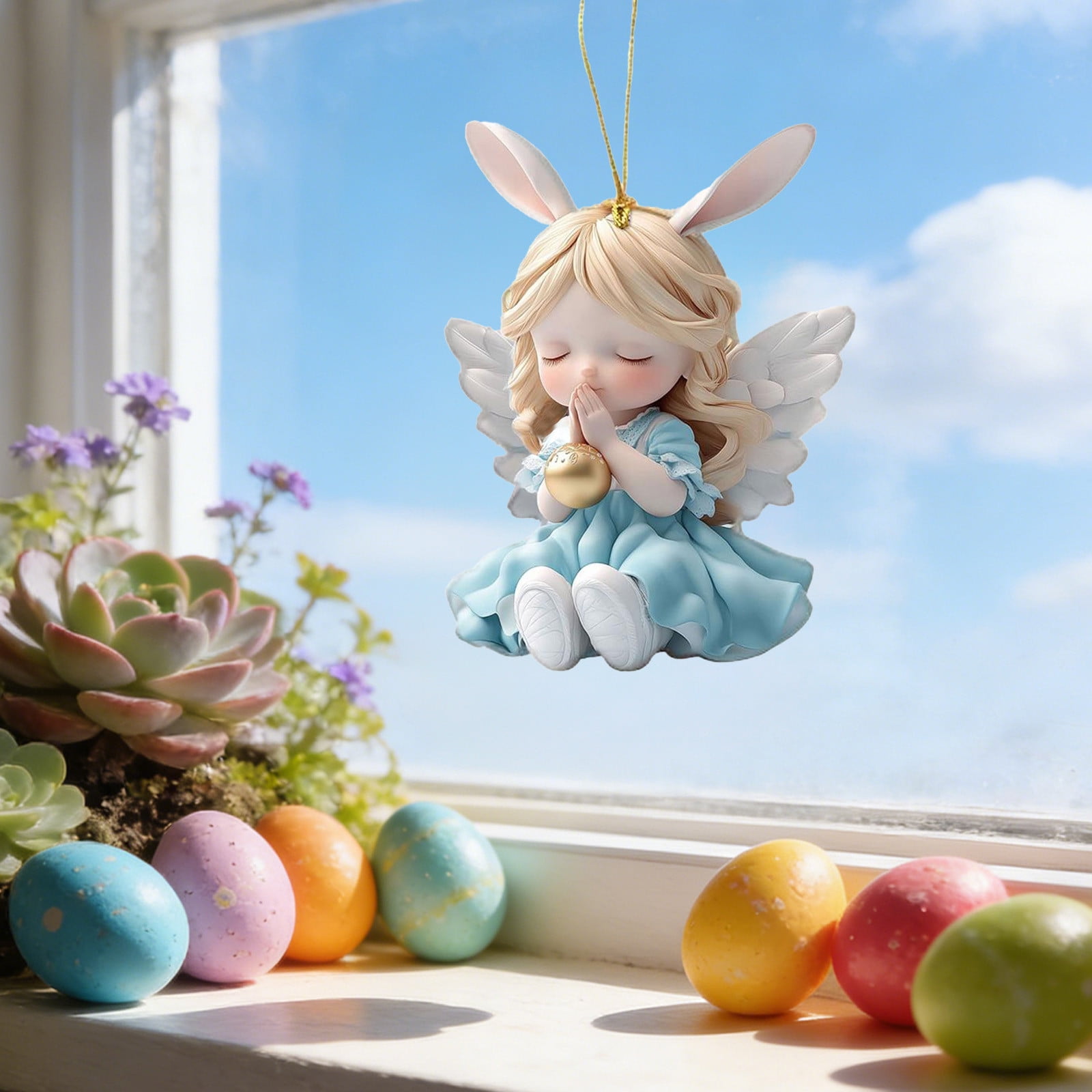 Colorful Easter Angel Pendant Decor, Winged Bunny Ear Girl Acrylic ...