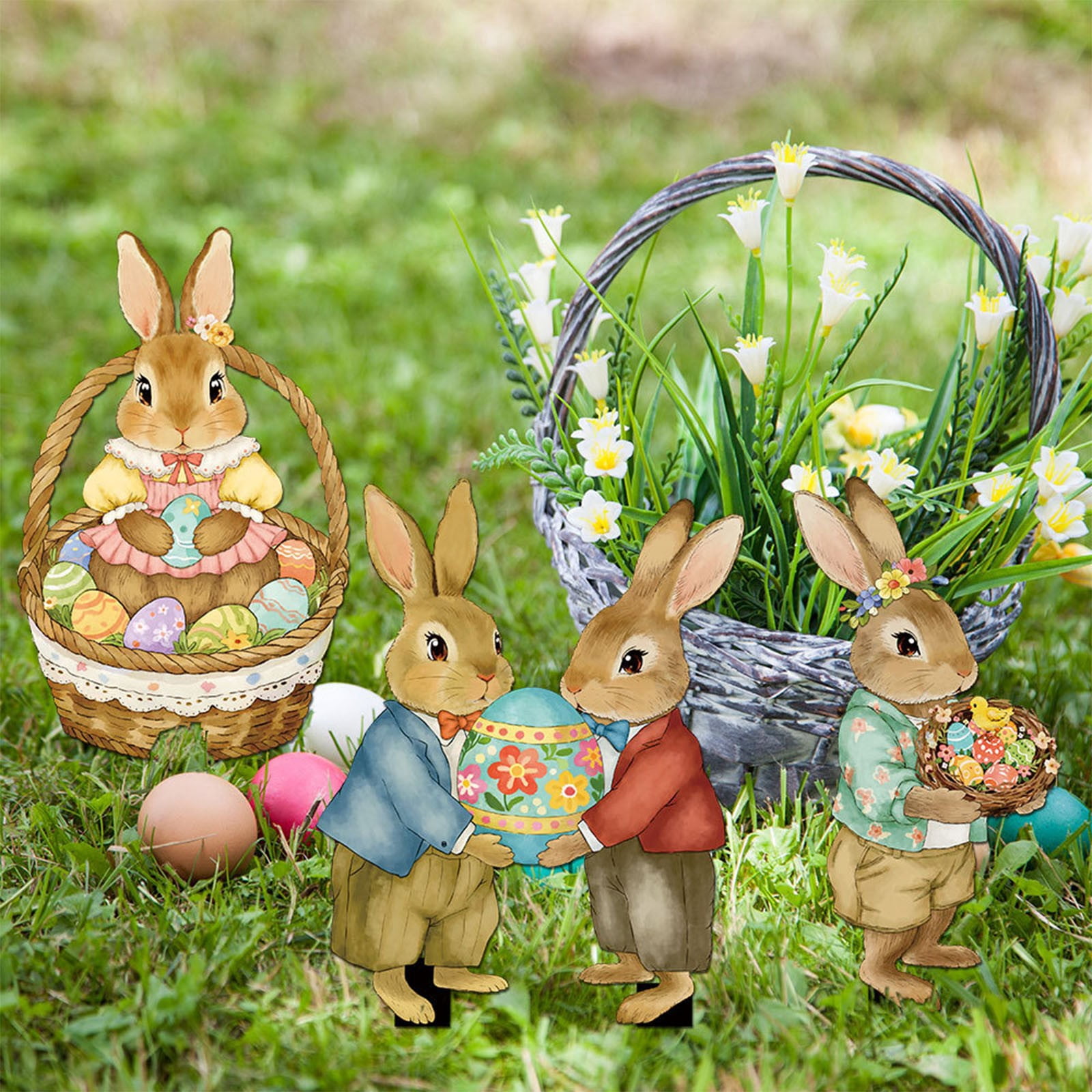 Colorful Easter Bunny Gnome Yard Stake, Garden and Lawn Decor with Egg ...