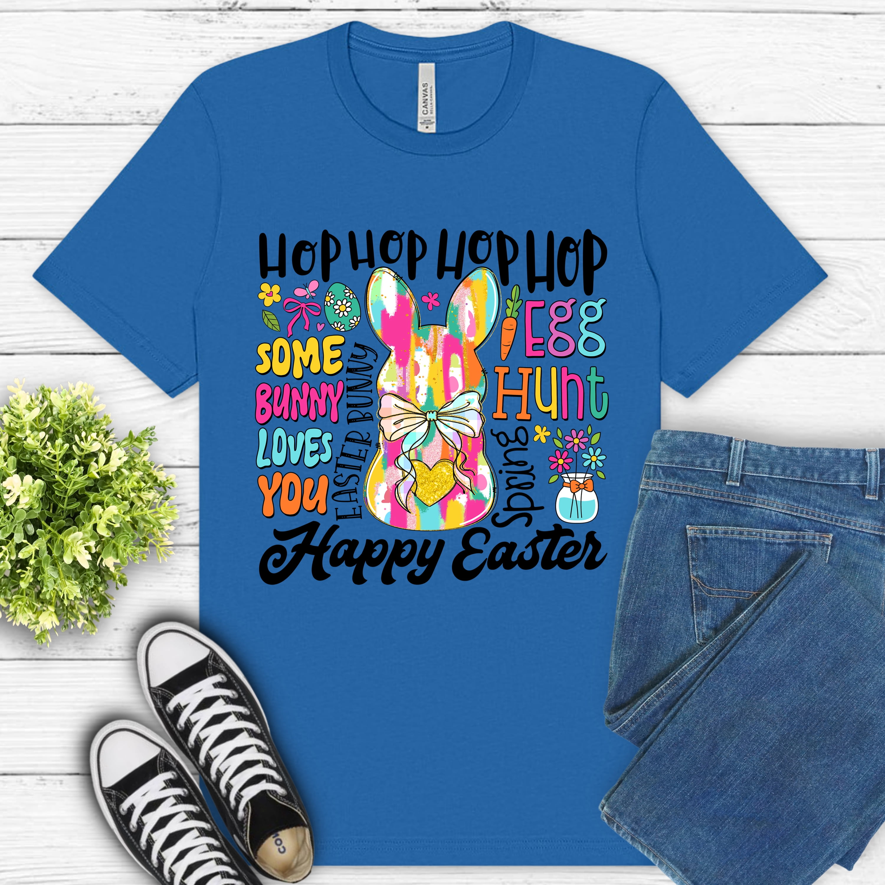 Colorful Easter Bunny Graphic T-Shirt – Spring Holiday Shirt for Women ...