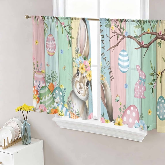 Colorful Easter Bunny Sheer Curtains 45 Inch Length 2 Panels Set Window ...