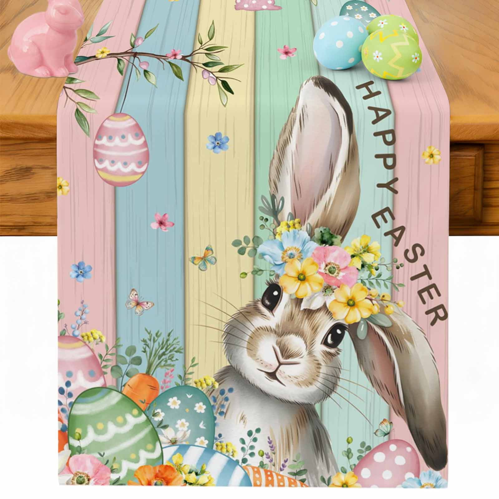 Colorful Easter Bunny Table Runner 36 Inches Long for Kitchen Dining ...